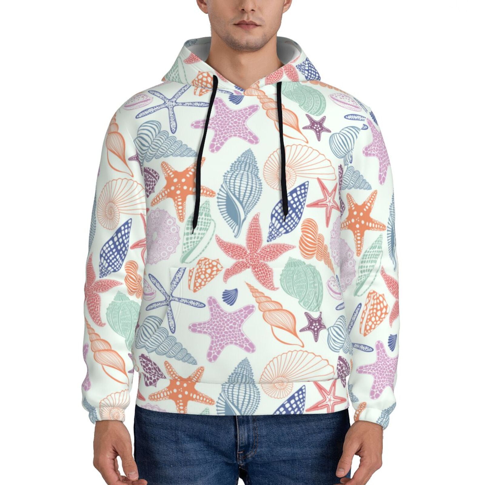 Fotbe Men's Hoodie with Colorful Seashells Pattern - Kangaroo Pocket ...