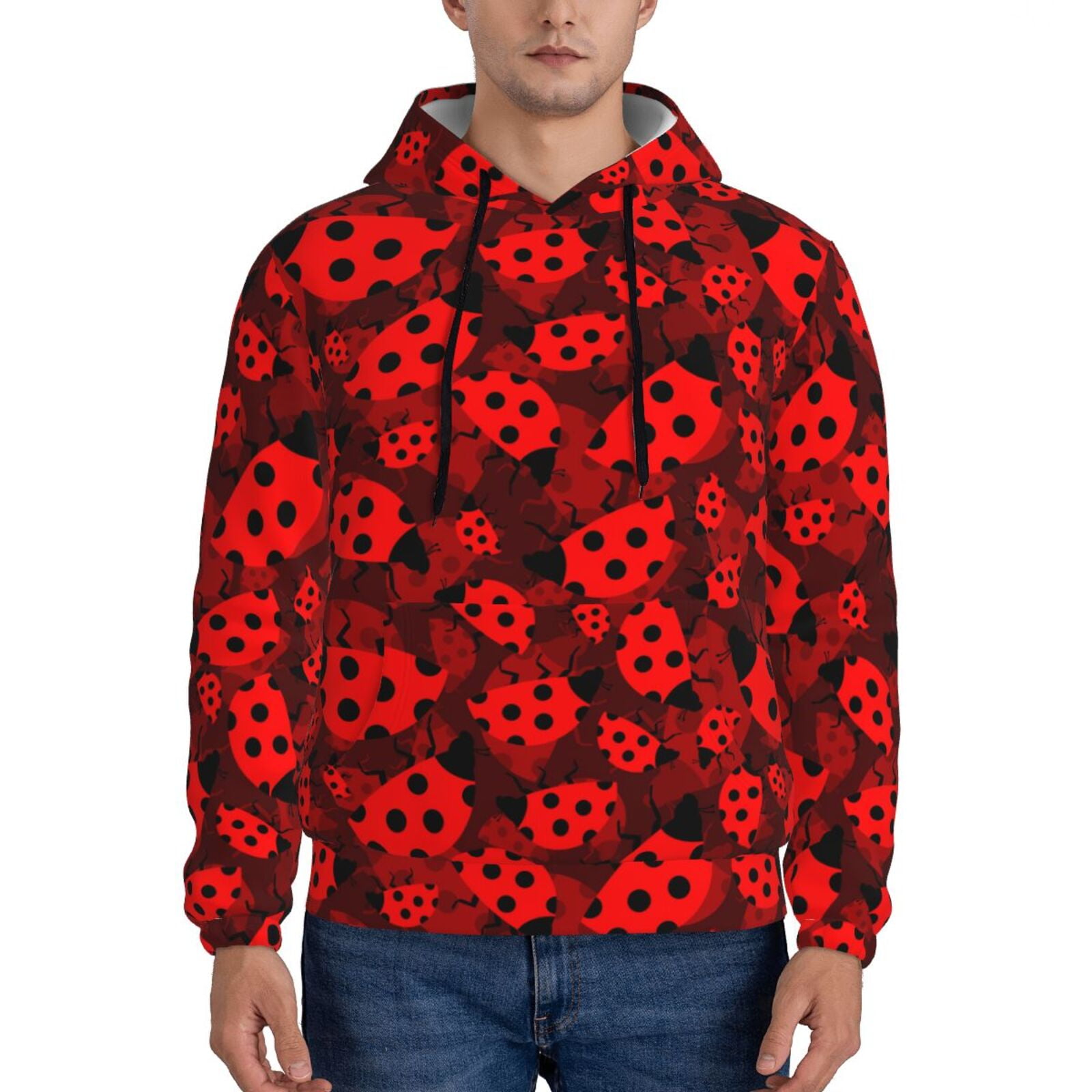 Fotbe Men's Hoodie with Ladybugs 1 Pattern - Kangaroo Pocket Pullover ...