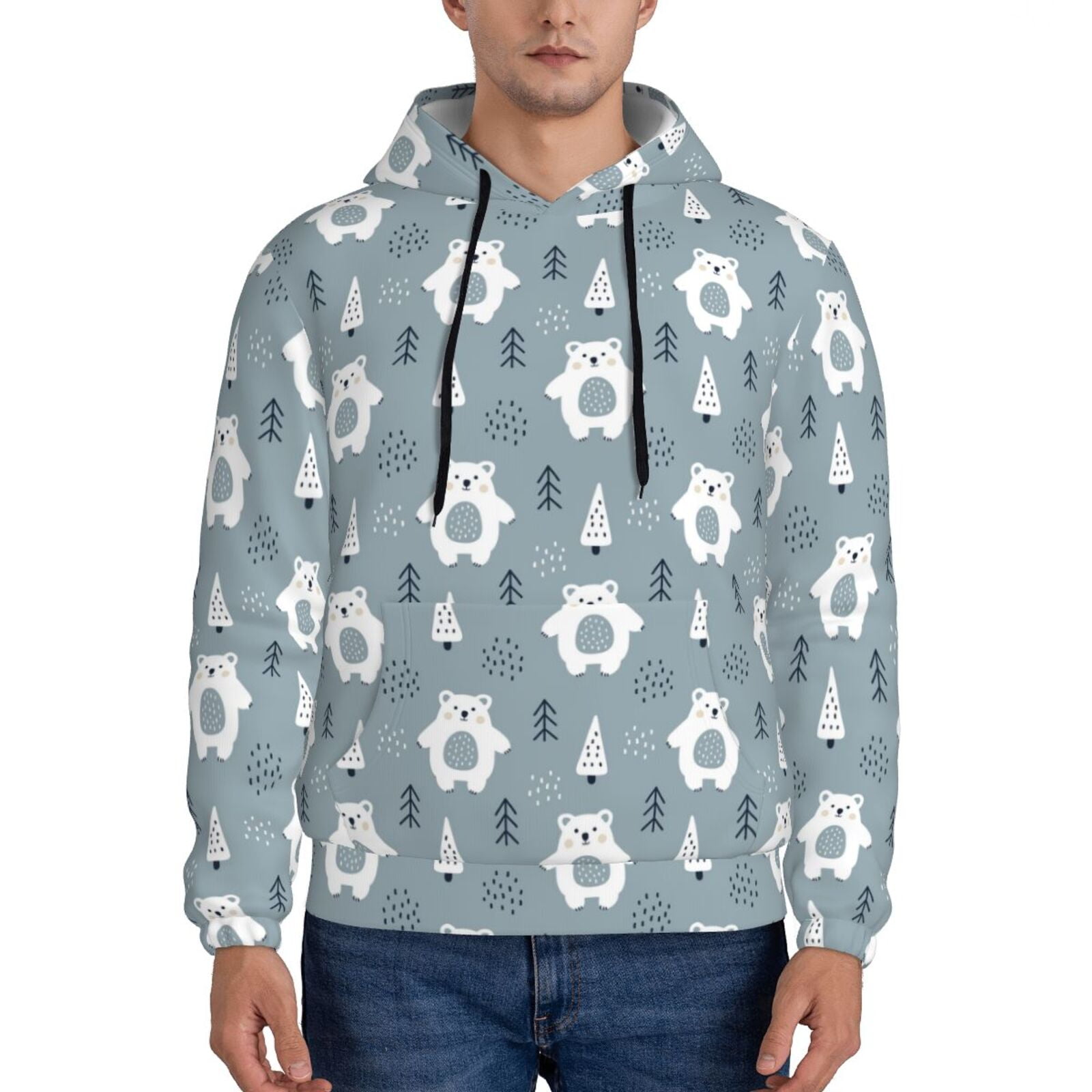 Fotbe Men's Hoodie with bead tree winter Pattern - Kangaroo Pocket ...