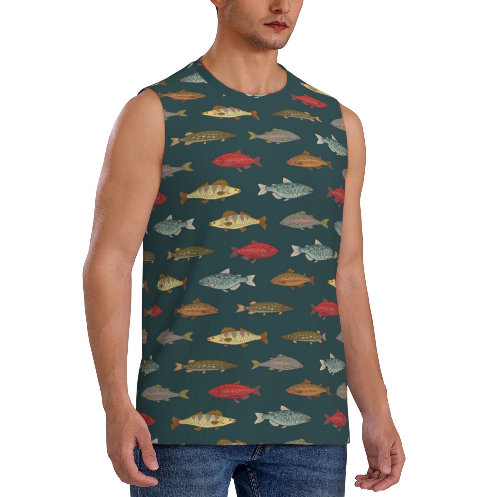 Fotbe Men's River Freshwater Fish Print Men's Sleeveless Muscle Tank ...