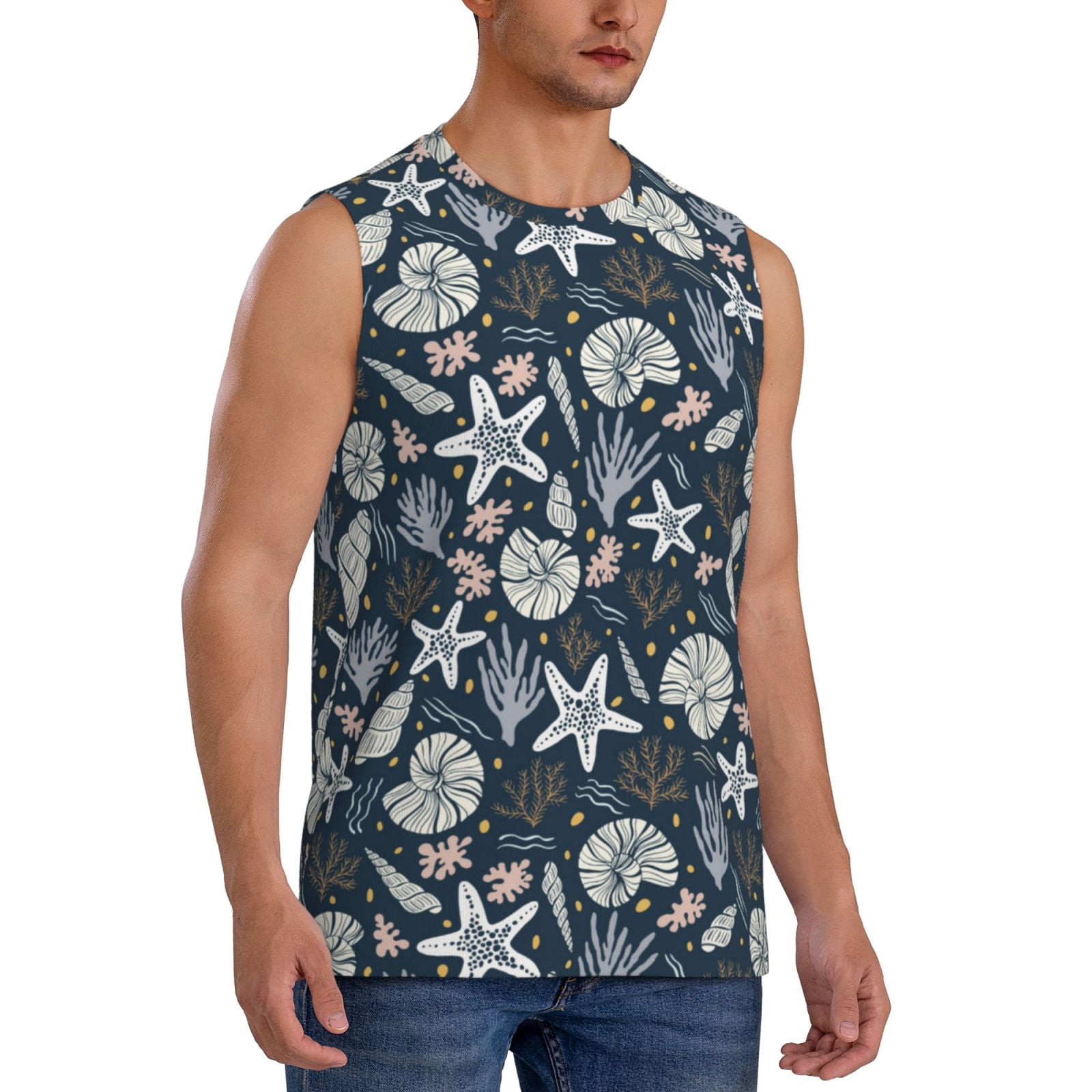 Fotbe Men's Sea Shells 1 Print Men's Sleeveless Muscle Tank Tops Casual ...