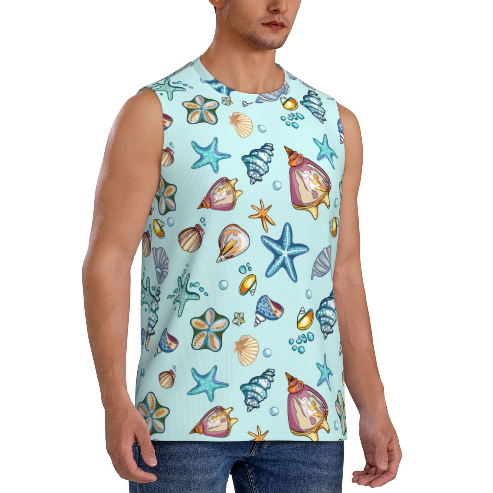 Fotbe Men's Sea Shells 2 Print Men's Sleeveless Muscle Tank Tops Casual ...