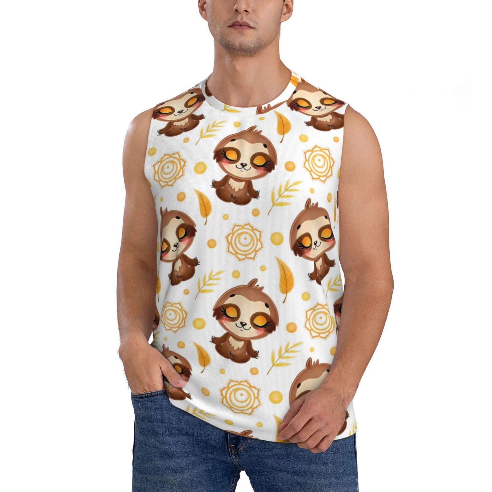Fotbe Men's Sloth Yoga Print Men's Sleeveless Muscle Tank Tops Casual T ...