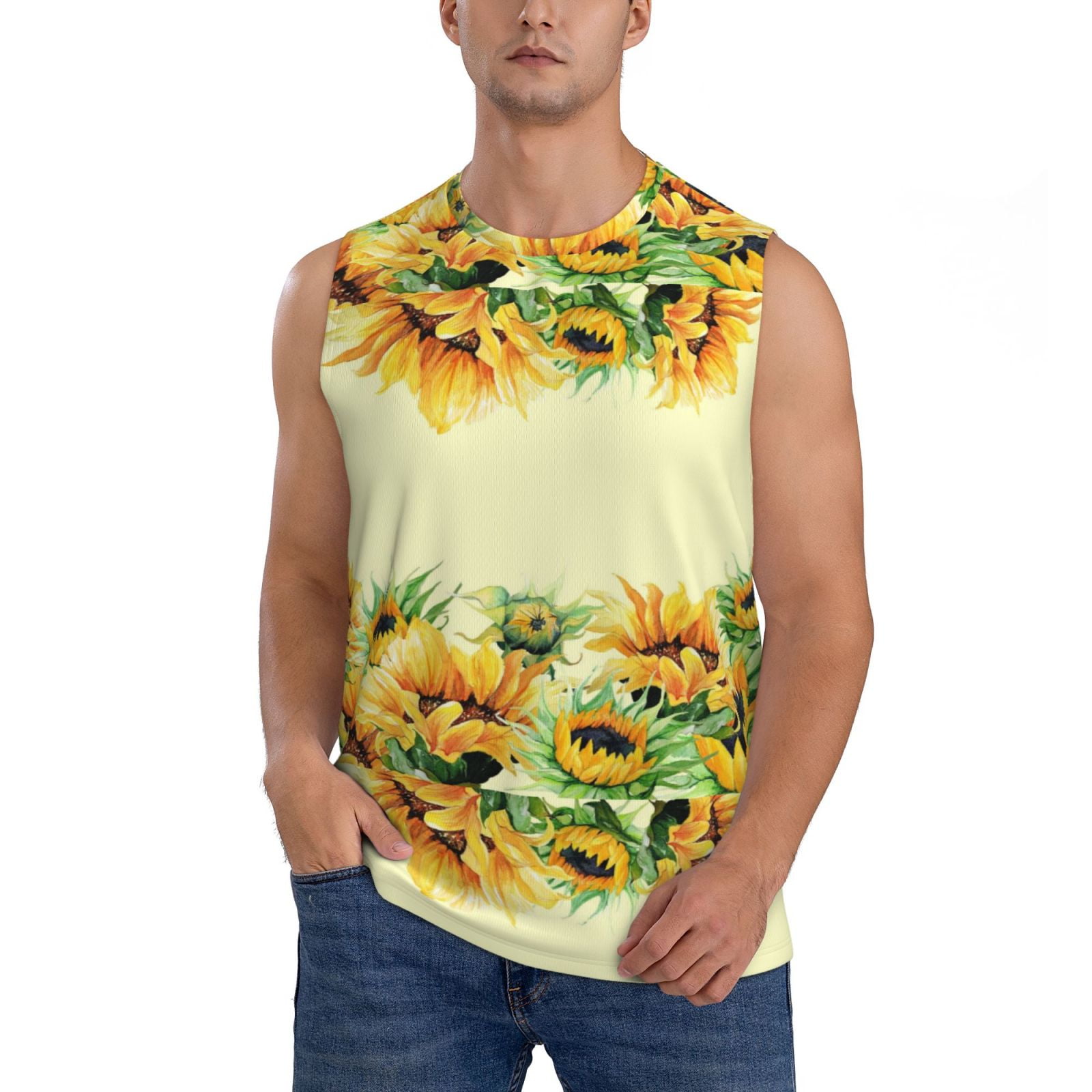 Fotbe Men's Sunflowers On A Yellow Background Print Men's Sleeveless ...