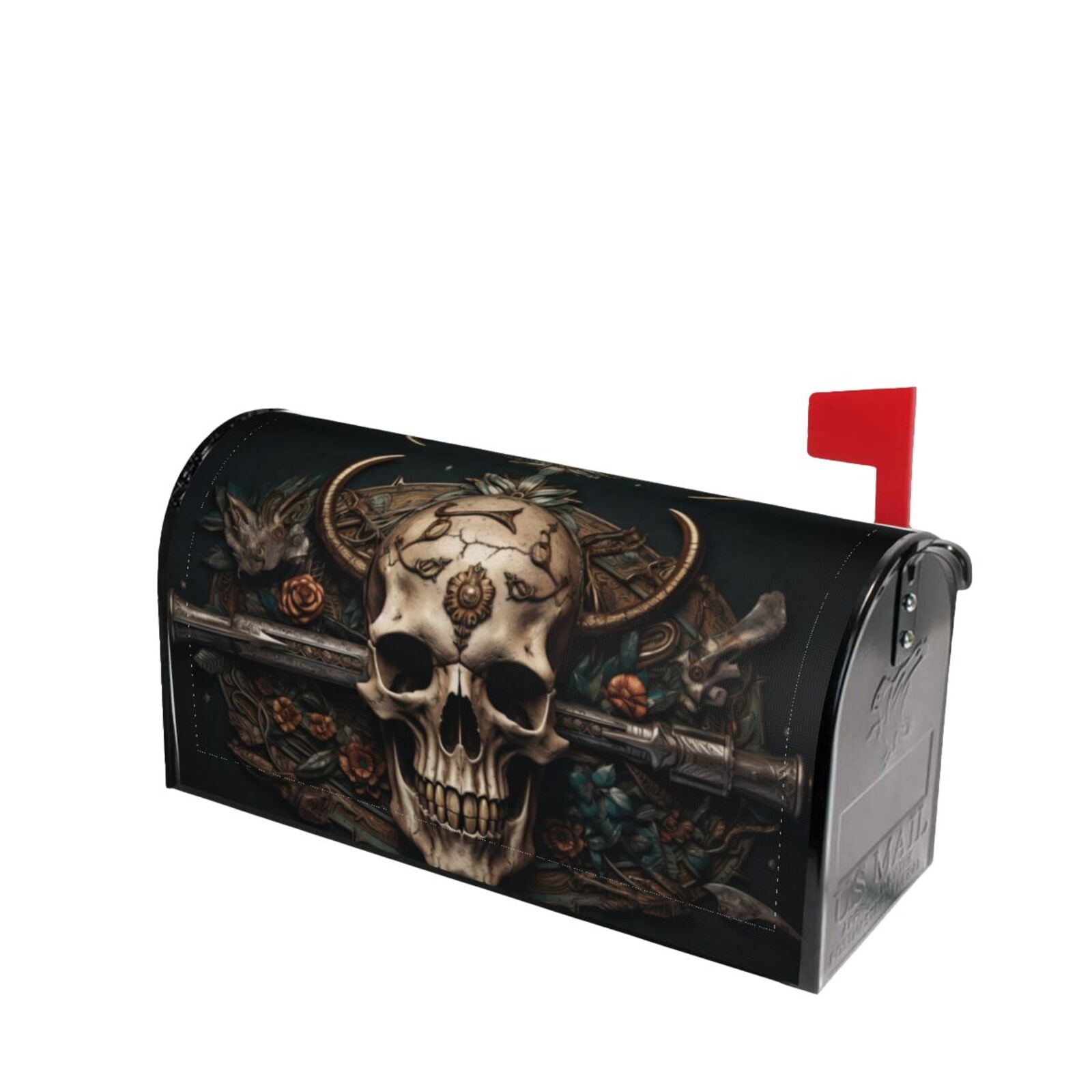 Fotbe Metal Style Horned Skull Mailbox Covers Post Letter Box Cover ...