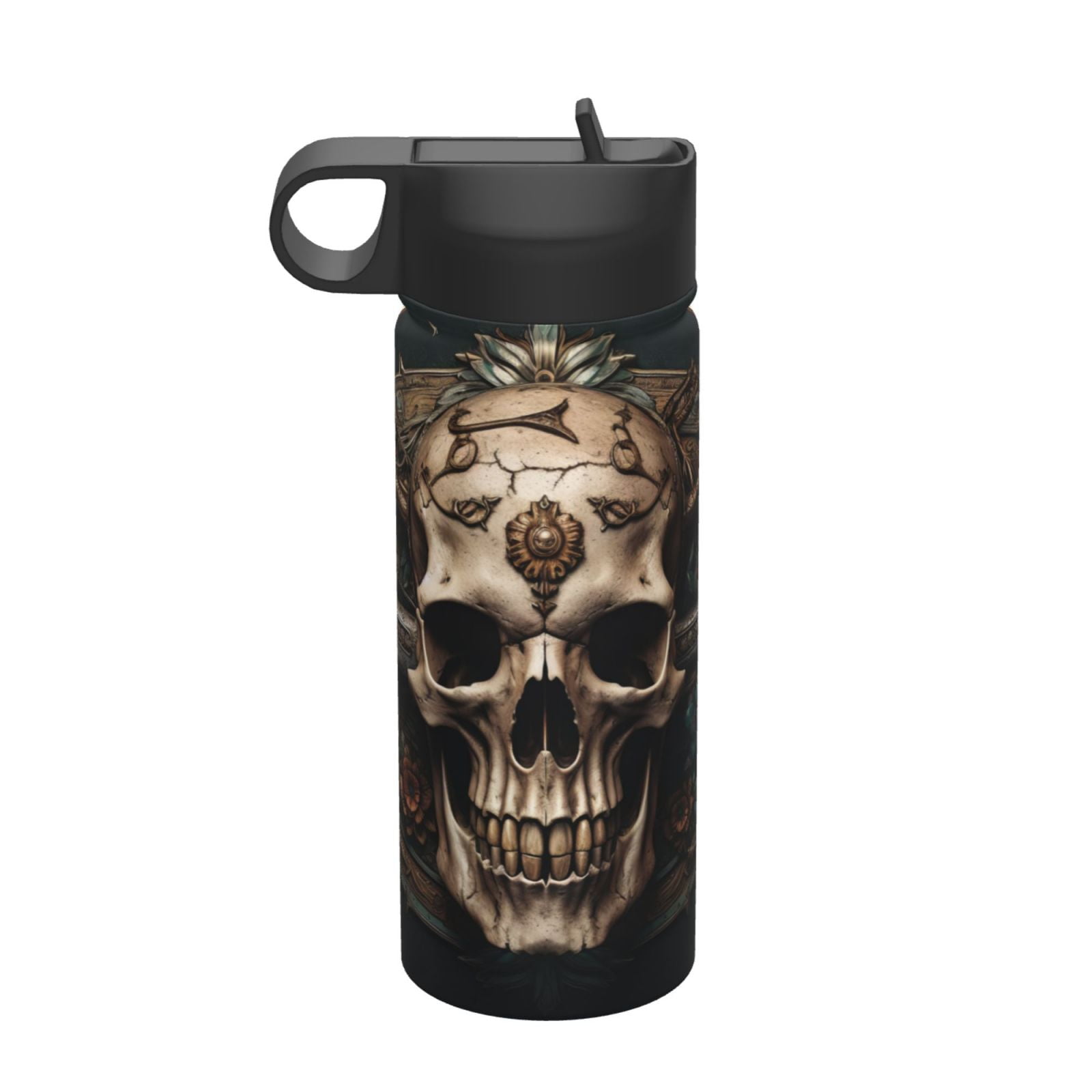 Fotbe Metal Style Horned Skull Pattern 18oz Sports Insulated Kettle ...