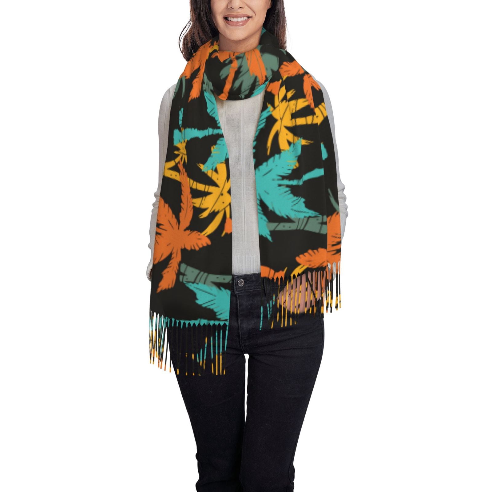 Fotbe Mexican Flowers Birds Print Womens Fall Winter Scarf Tassel Soft ...
