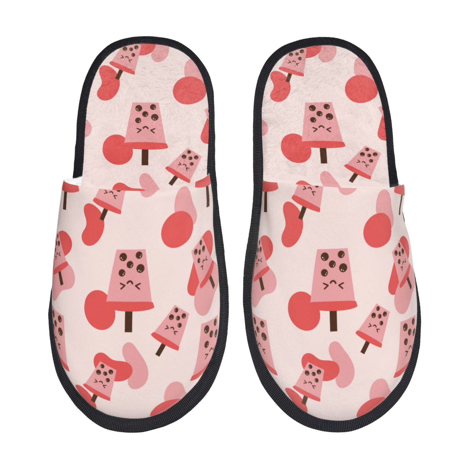 Fotbe Milk Tea Pattern Women's Fuzzy Slippers Plush Slippers Fluffy ...