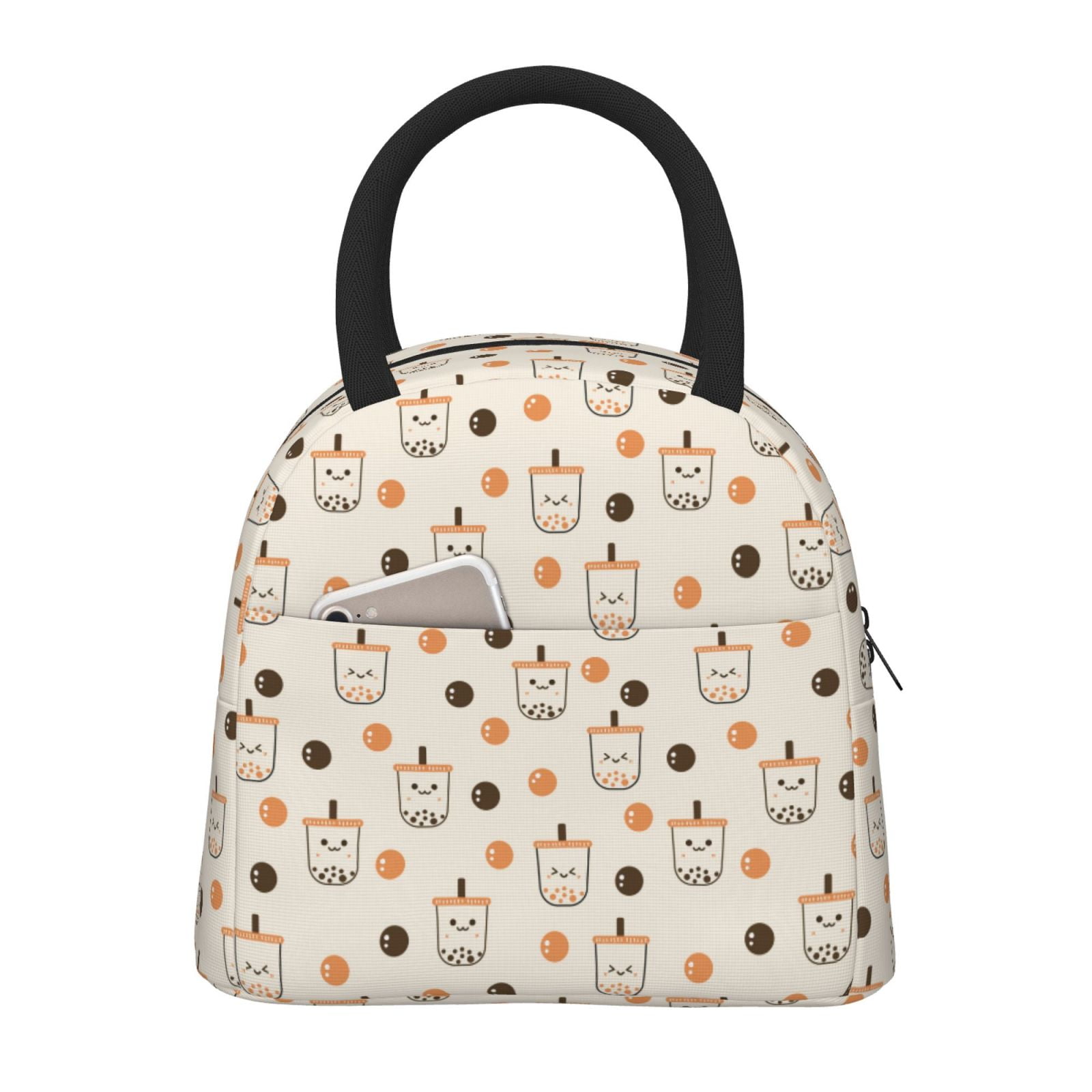 Fotbe Milk Tea7 Pattern Lunch Bag, Insulated Lunch Box, Small Leakproof ...