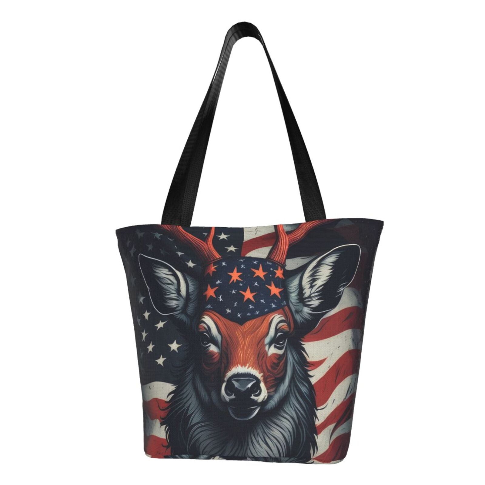 Fotbe Modern USA Deer Head Pattern Beach Tote,Shoulder Handbag,Spacious ...