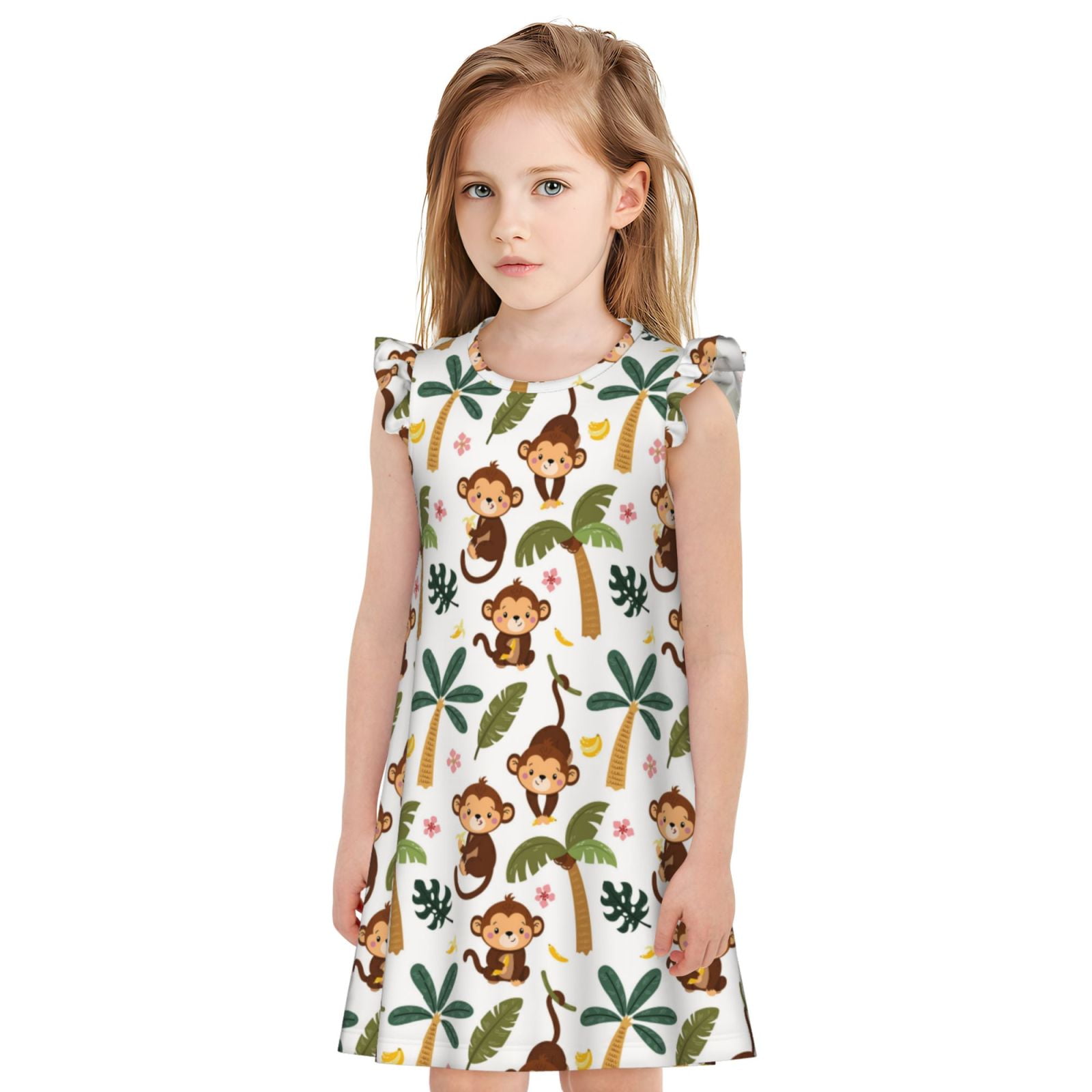 Fotbe Monkeys Swinging from Palms Pattern Girls Nightgowns 3-10 Years ...