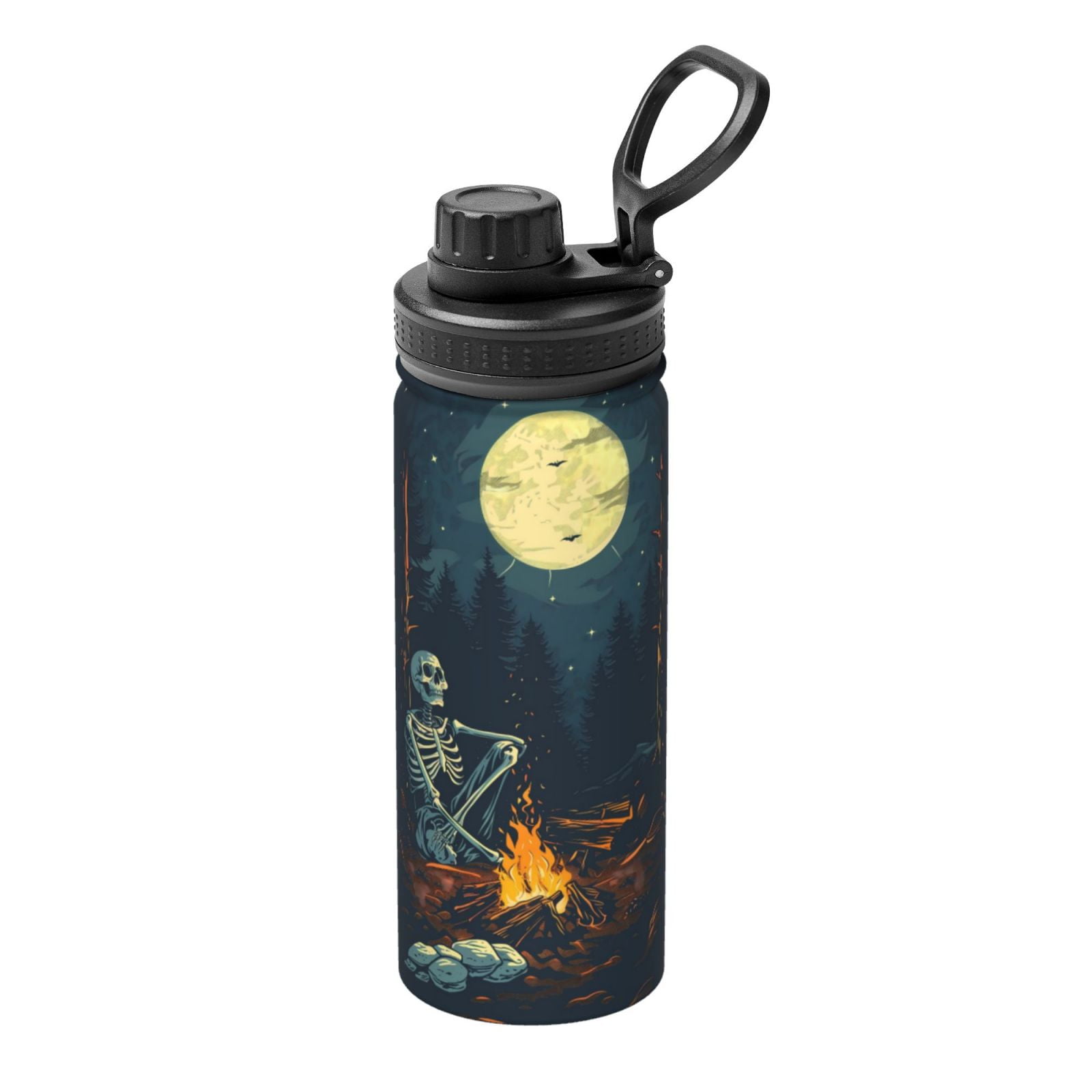 Fotbe Moonlit Skeleton Campfire Pattern 18 Oz Sports Insulated Kettle Vacuum Cup Stainless Steel ...