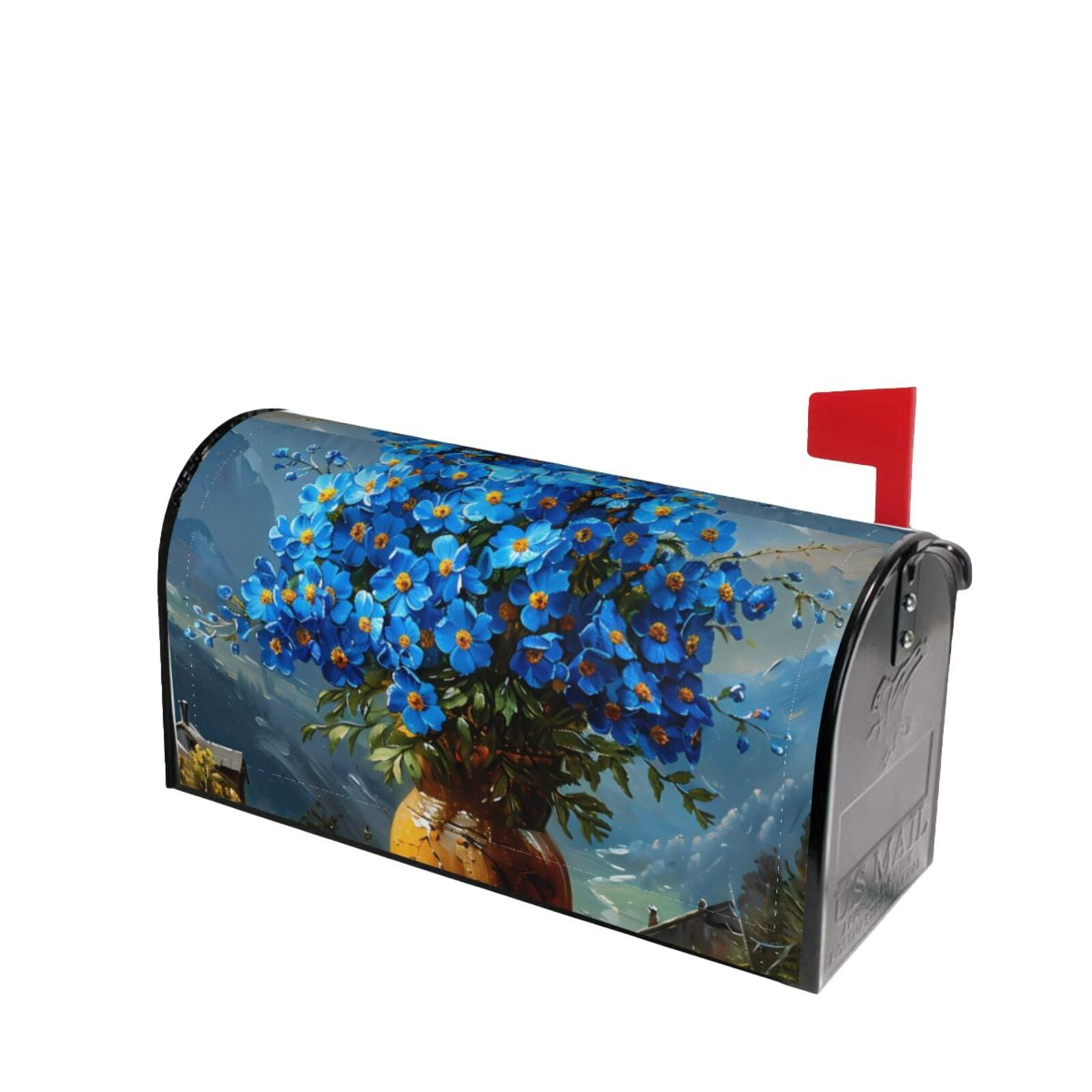 Fotbe Mountain Blue Flowers Vase Mailbox Covers Post Letter Box Cover ...