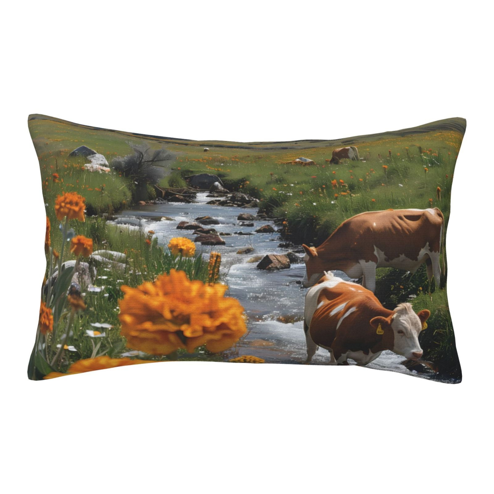 Fotbe Mountain Cows Flower Stream Pillow Cases - Envelope Closure - Luxury, Extra Soft, Cooling ...