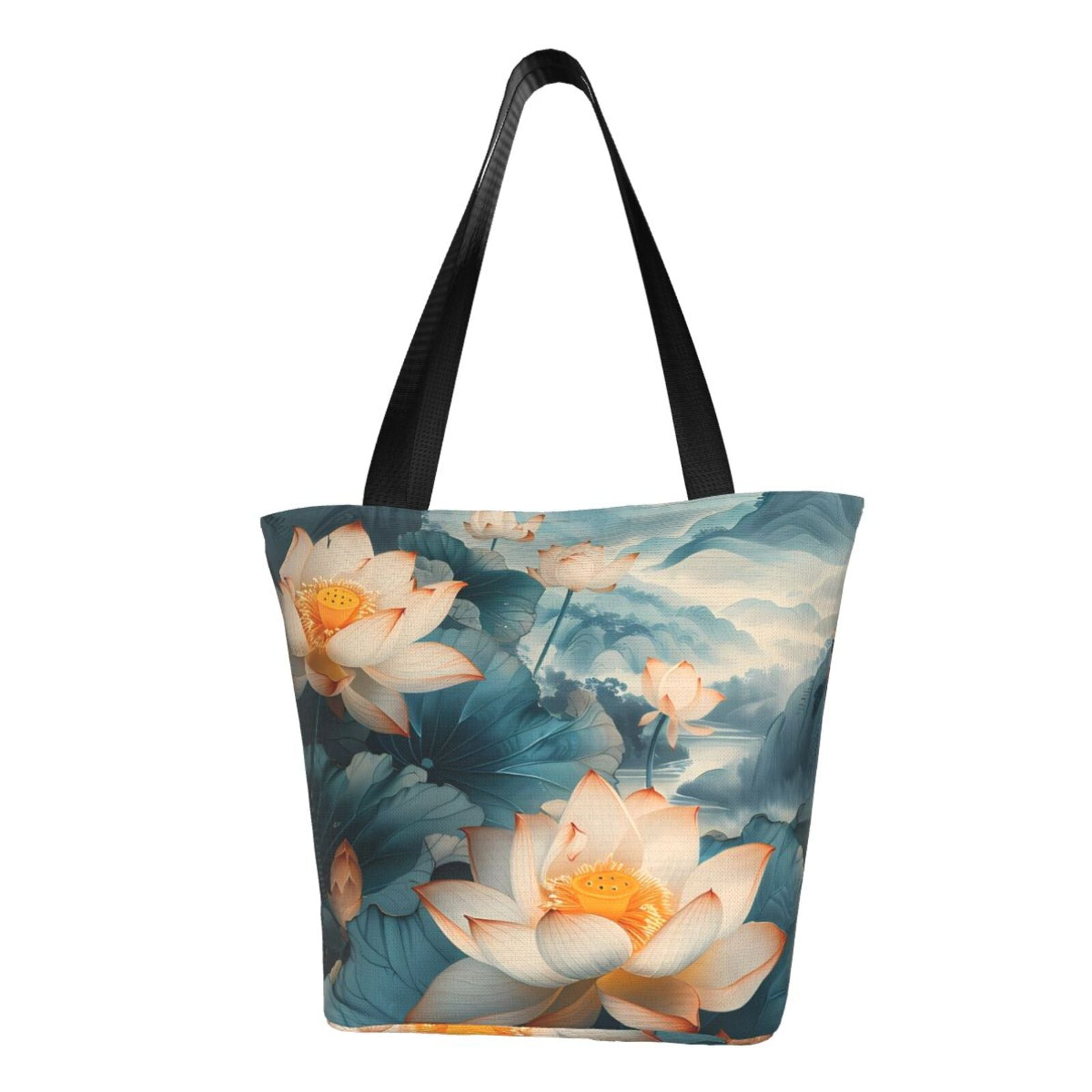 Fotbe Mountain Lotus Serenity Pattern Beach Tote,Shoulder Handbag ...
