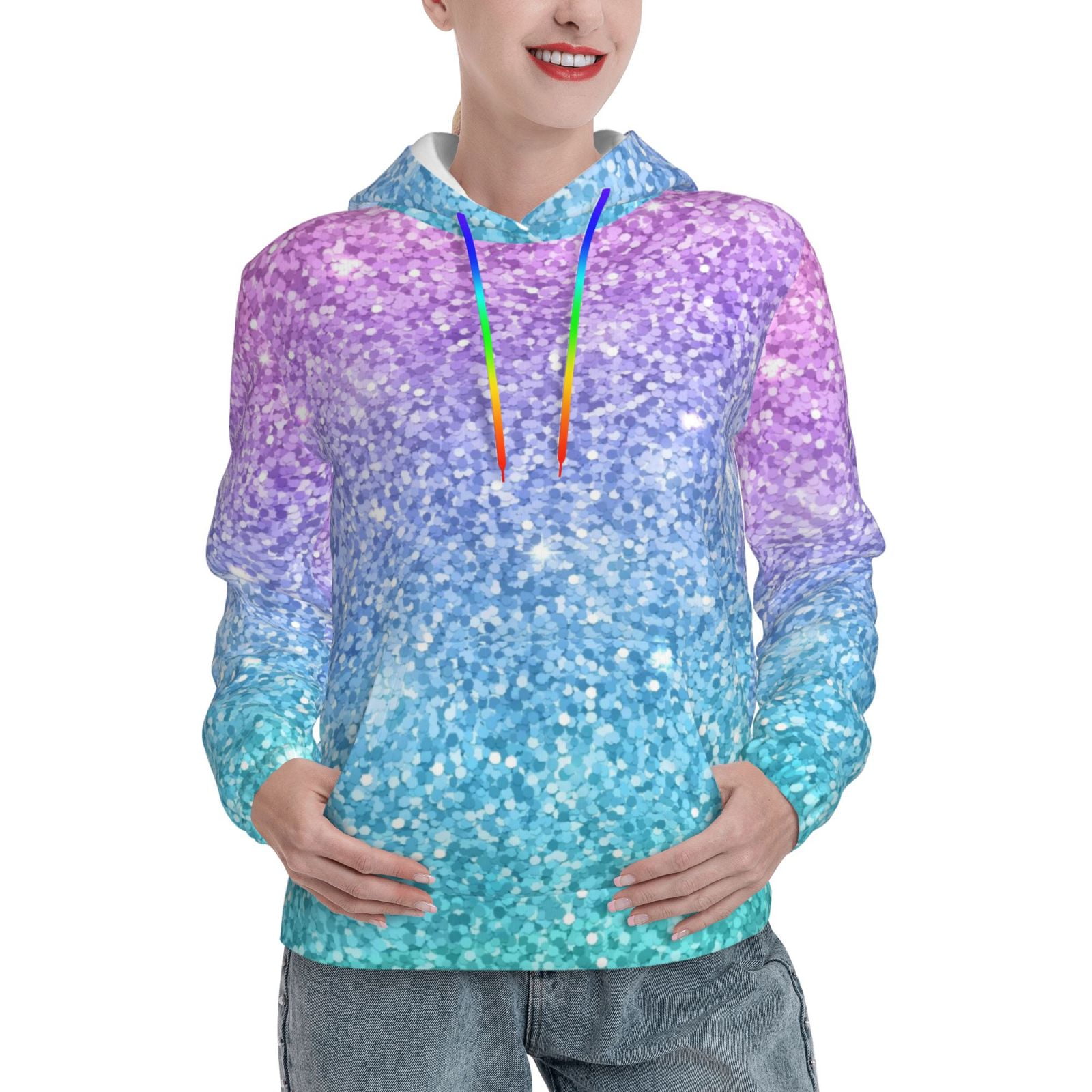 Fotbe Multicolor Glitter Pattern Womens Long Sleeve Hoodie, Pullover ...