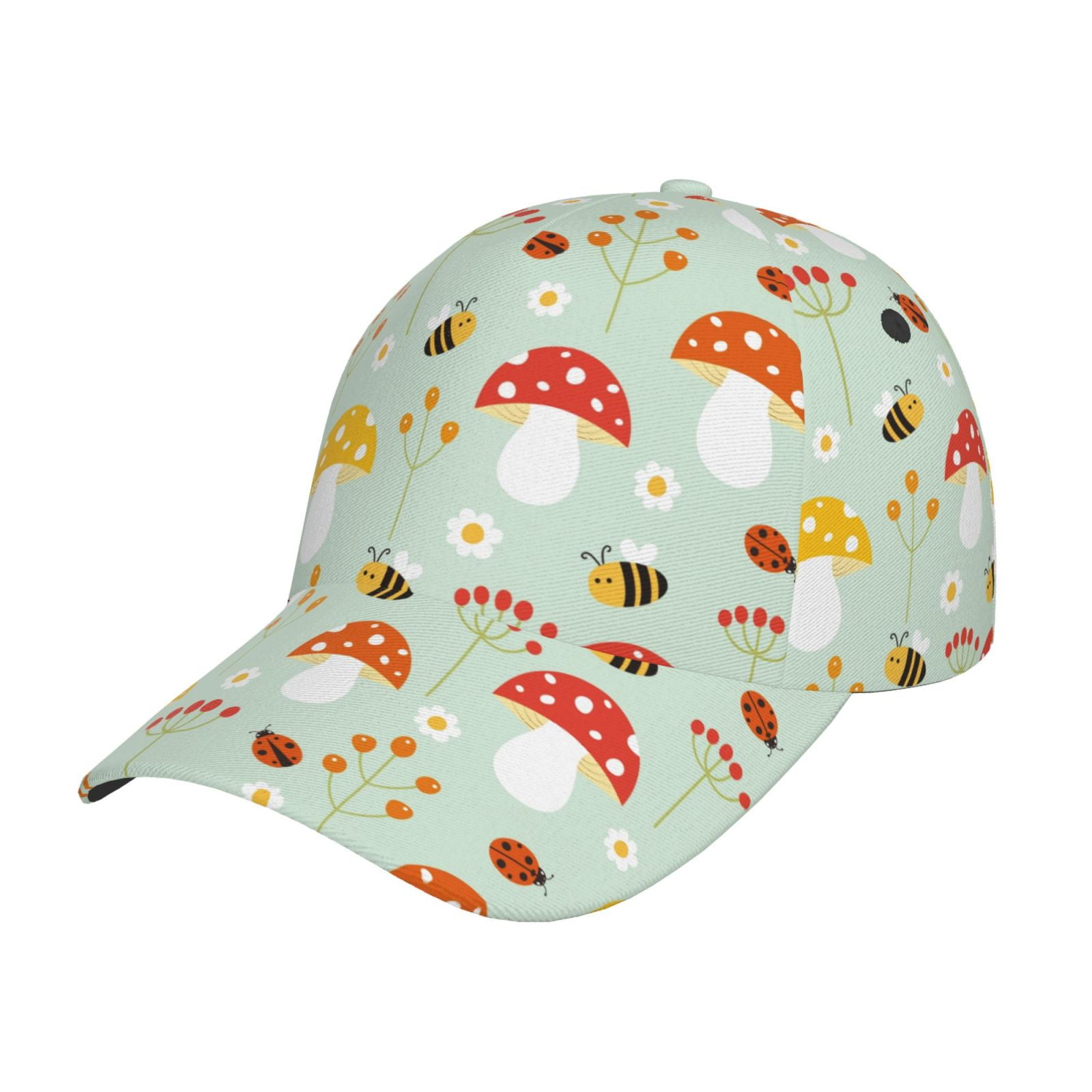 Fotbe Mushroom Bee Baseball Cap, Mushroom Bee Print Dad Hat,Outdoor Hat ...