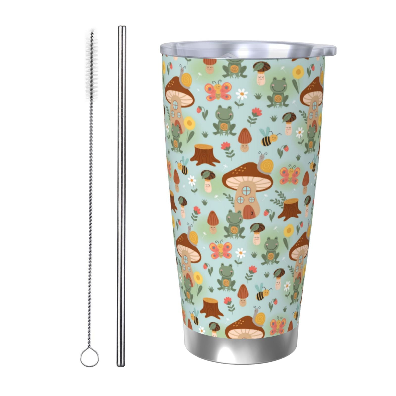 Fotbe Mushroom House Insect Frog Pattern 20 oz Tumbler Stainless Steel ...