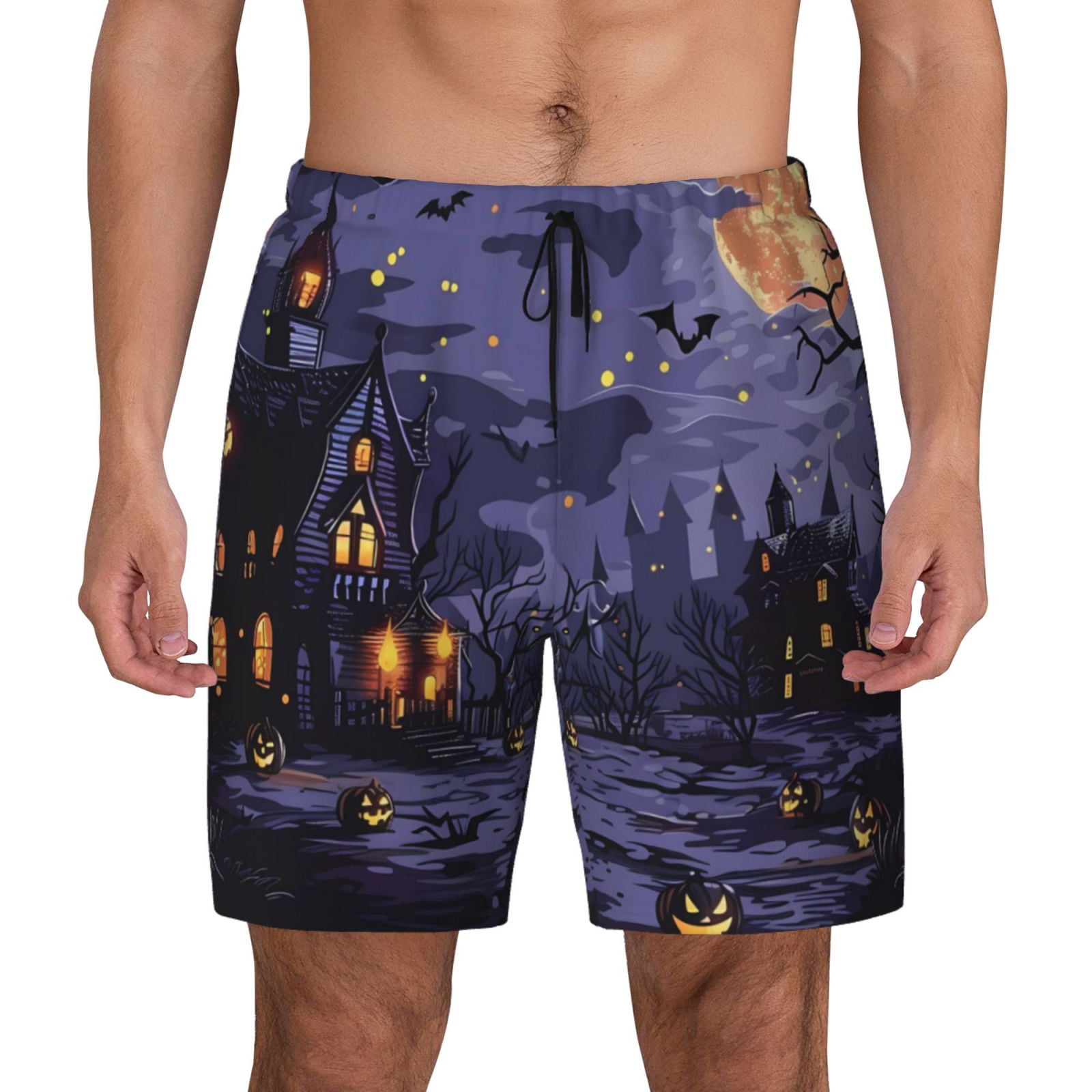 Fotbe Mystery House Halloween Night Men’s Swim Trunks Quick Dry Swim ...