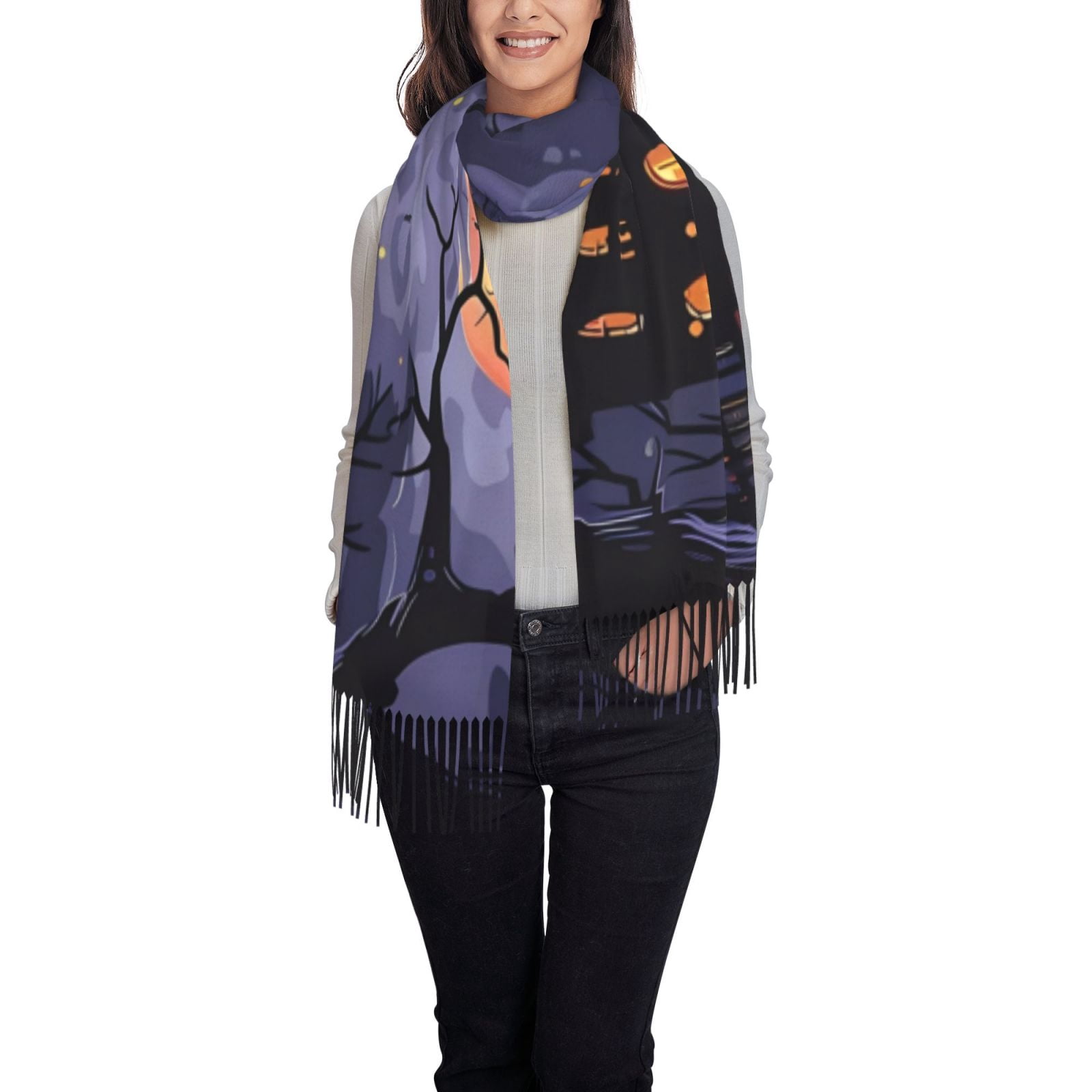 Fotbe Mystery House Halloween Night Print Womens Fall Winter Scarf ...
