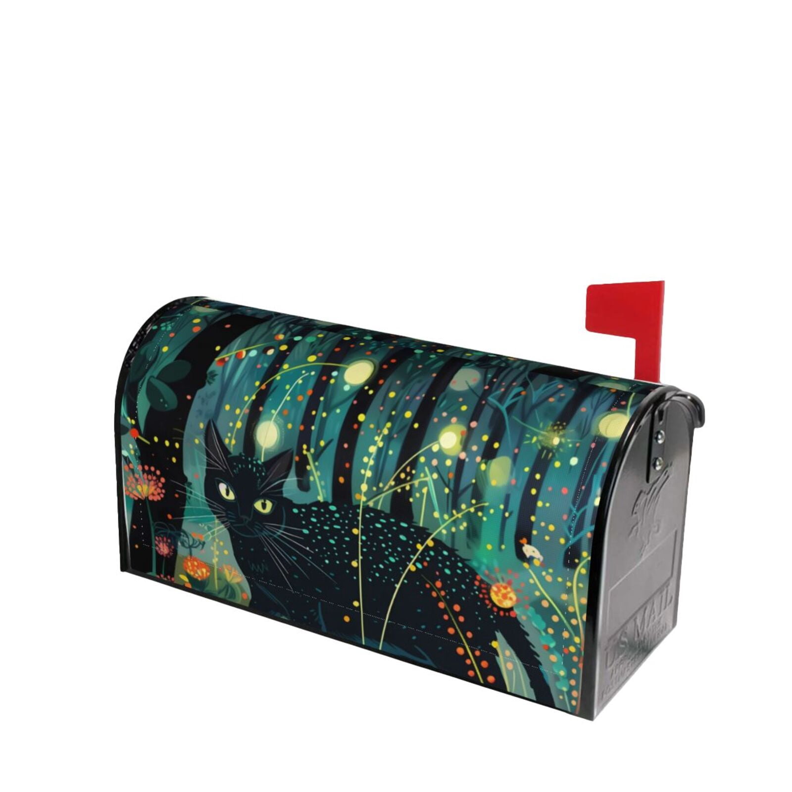 Fotbe Mystical Black Cat Fireflies Mailbox Covers Post Letter Box Cover ...
