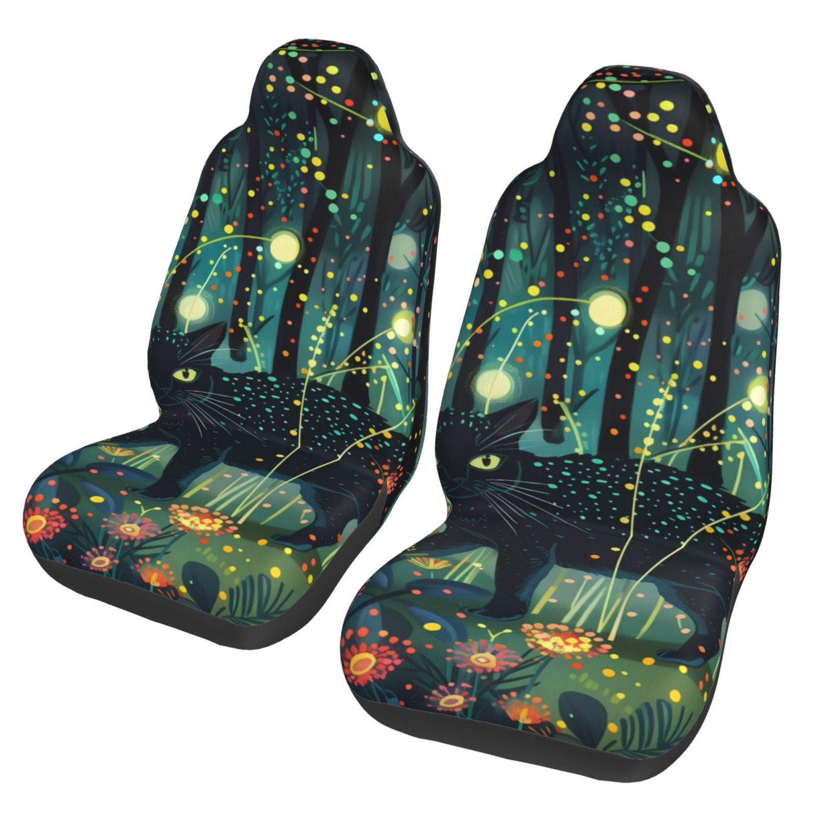 Fotbe Mystical Black Cat Fireflies Pattern Automotive Seat Covers for ...