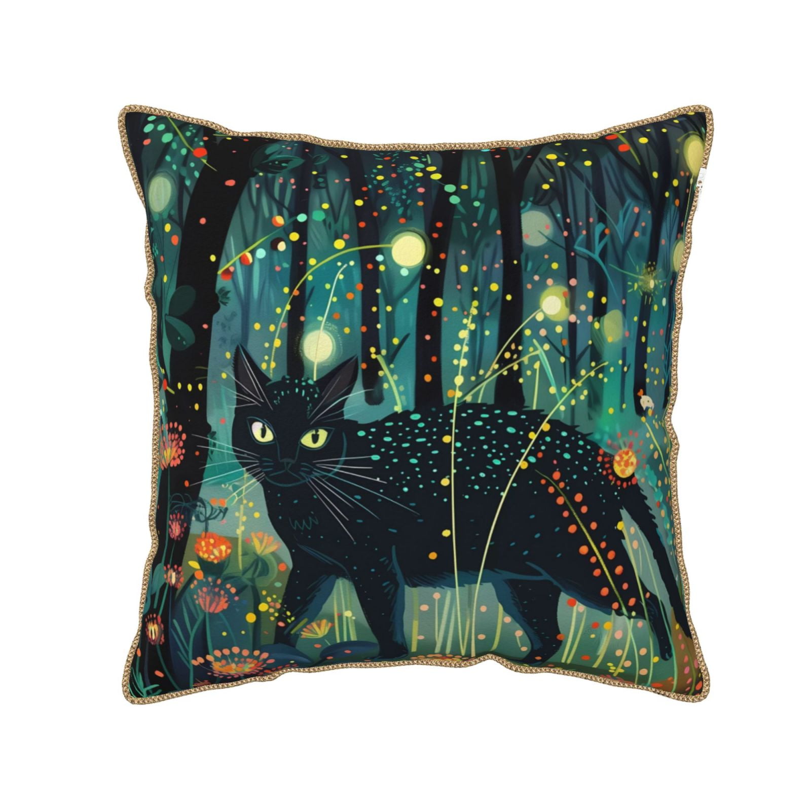 Fotbe Mystical Black Cat Fireflies Pattern Velvet Decorative Throw ...