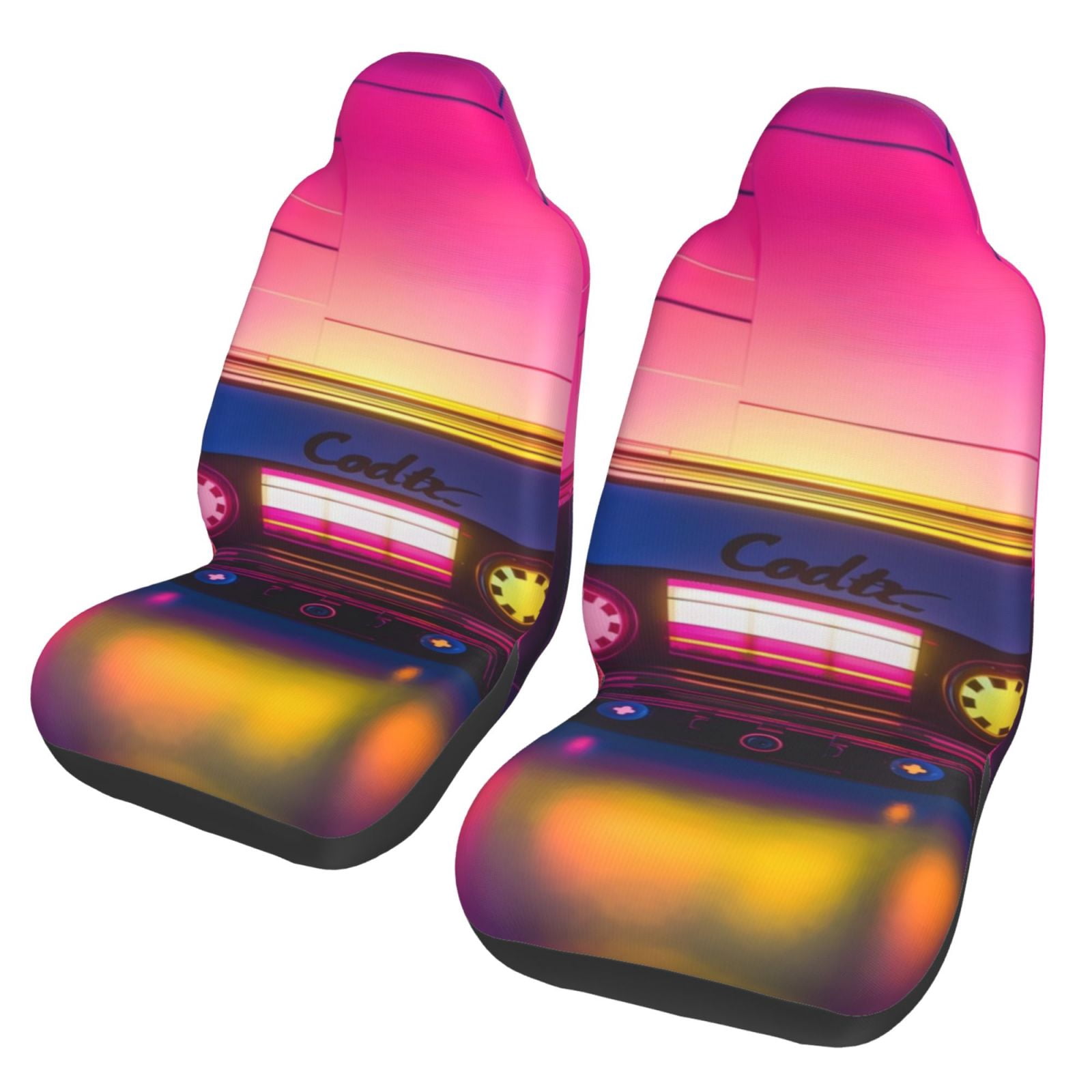 Fotbe Neon Cassette Tape Pattern Automotive Seat Covers for Cars Trucks ...