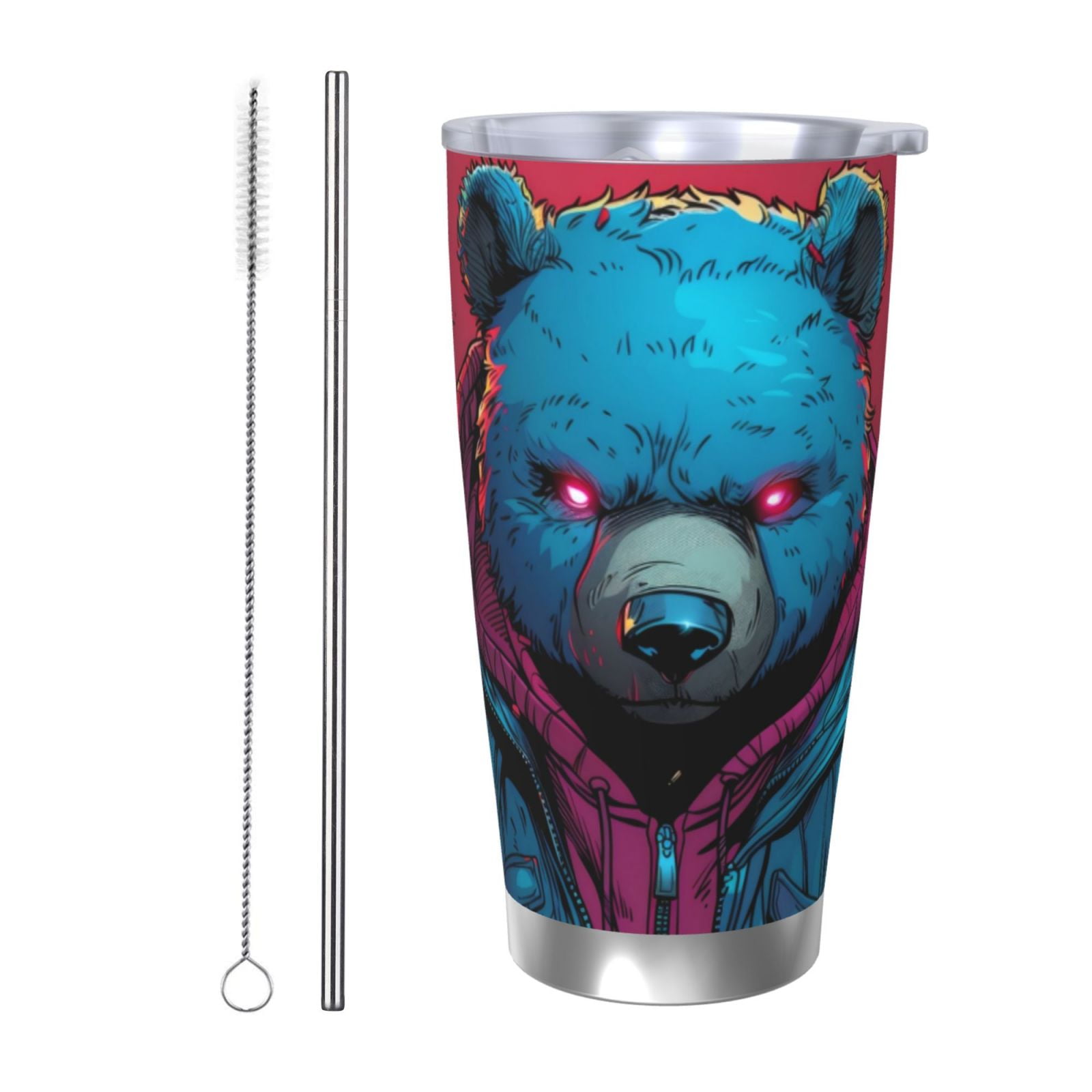 Fotbe Neon Cyberpunk Blue Bear Pattern 20 oz Tumbler Stainless Steel ...