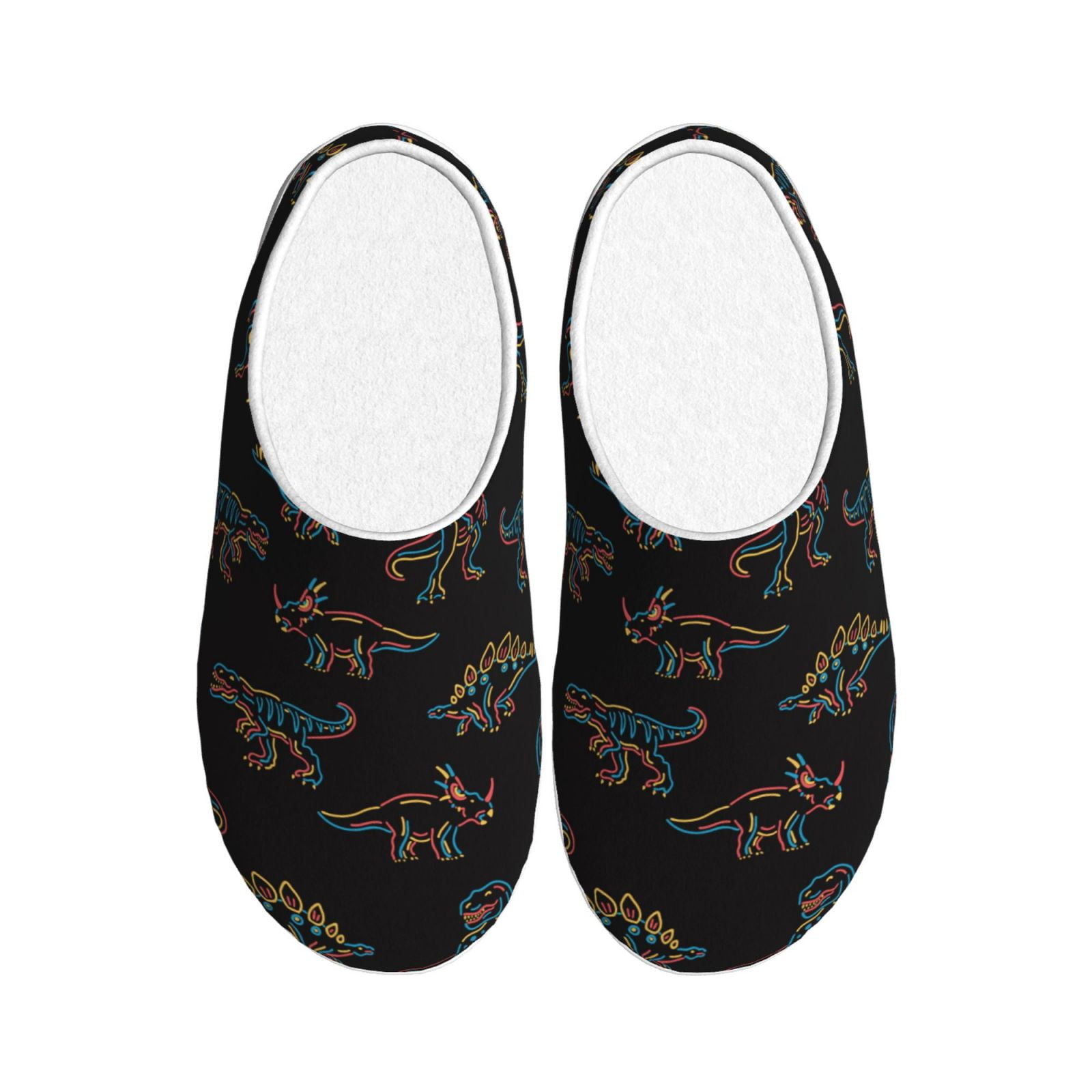 Fotbe Neon Dinosaur Pattern Women's Fuzzy Curly Fur Memory Foam Loafer ...