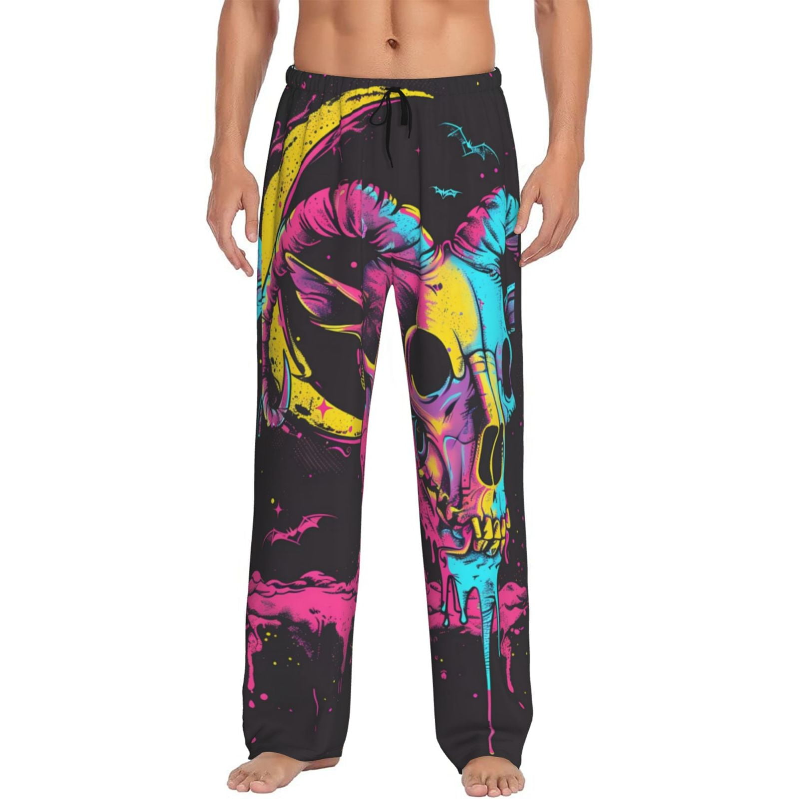 Fotbe Neon Gothic Skull Moon Men's Pajama Pants,Sleepwear Pants,Pj ...