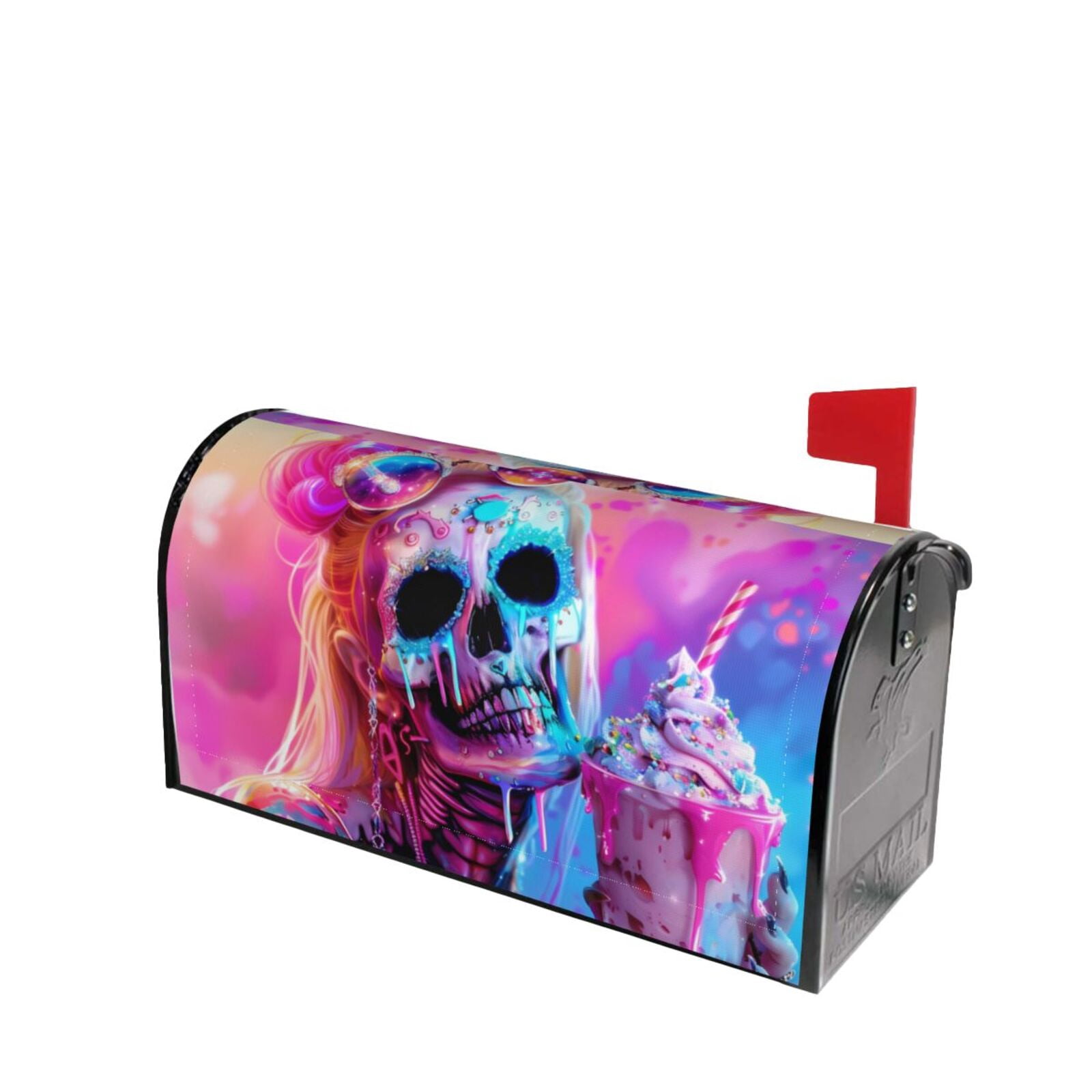 Fotbe Neon Skull With Milkshake Mailbox Covers Post Letter Box Cover ...