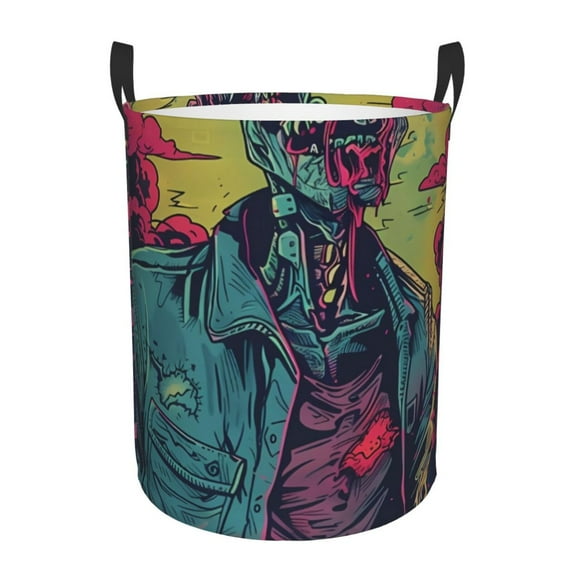 Fotbe Neon Zombie Skull Pattern Laundry Basket with Handles, Waterproof ...