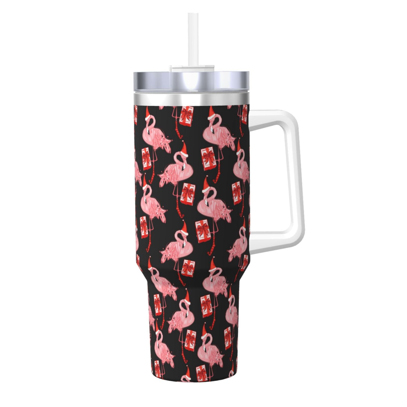 Fotbe New Year Flamingo Pattern 40oz Ice Bully With Handle And Straw ...