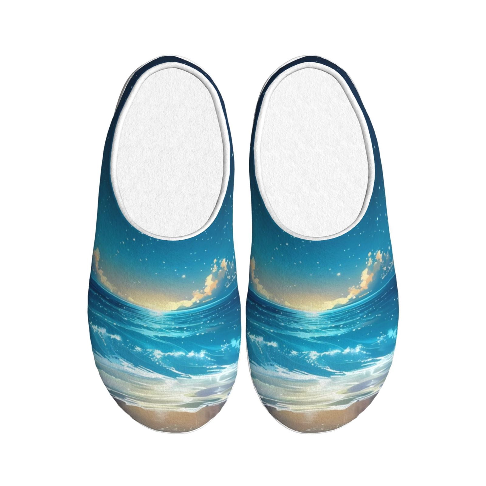 Fotbe Night Sky Beach Scene Pattern Women's Fuzzy Curly Fur Memory Foam ...