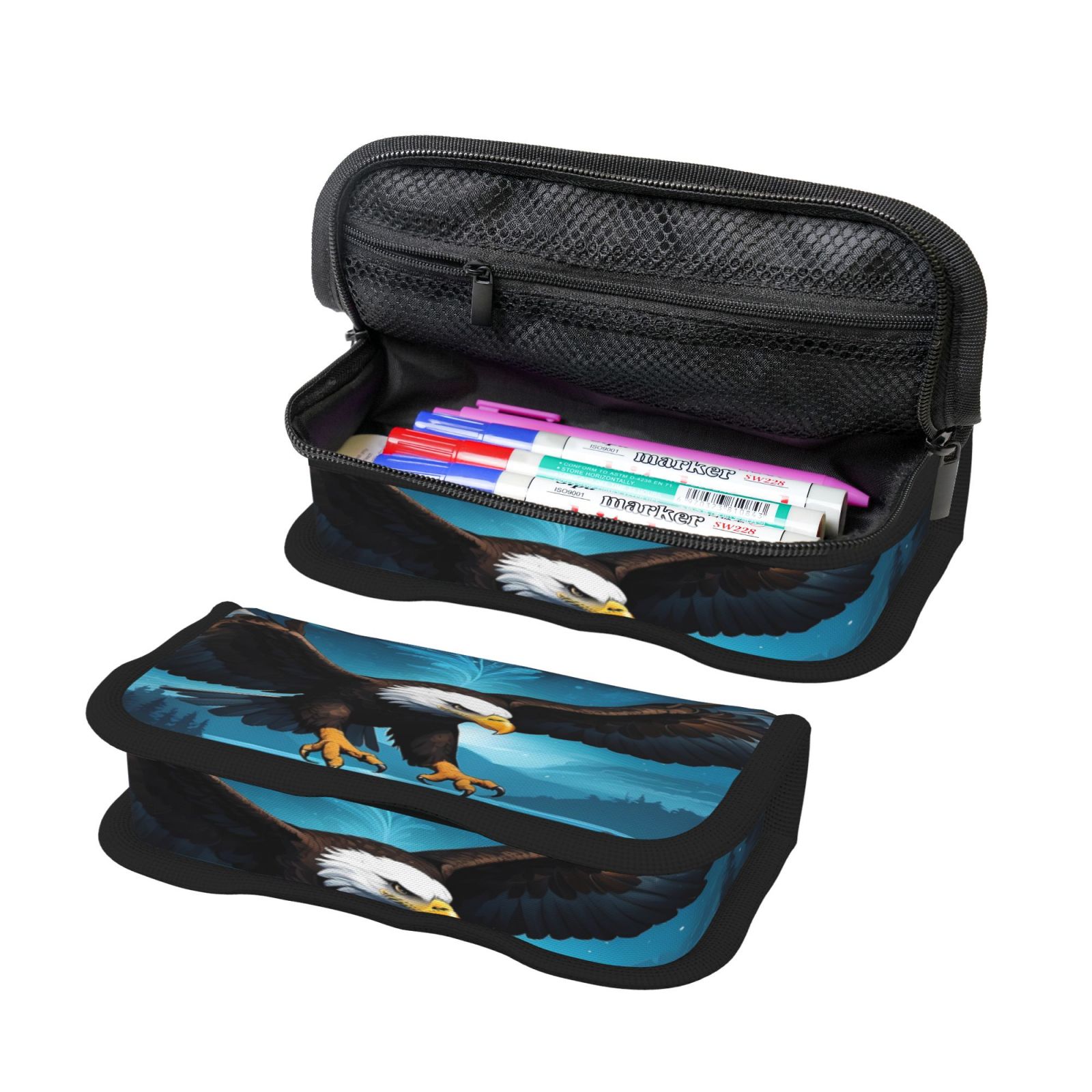 Fotbe Night Sky Forest Bald Eagle Pattern Pencil Case,Canvas Pen Case ...