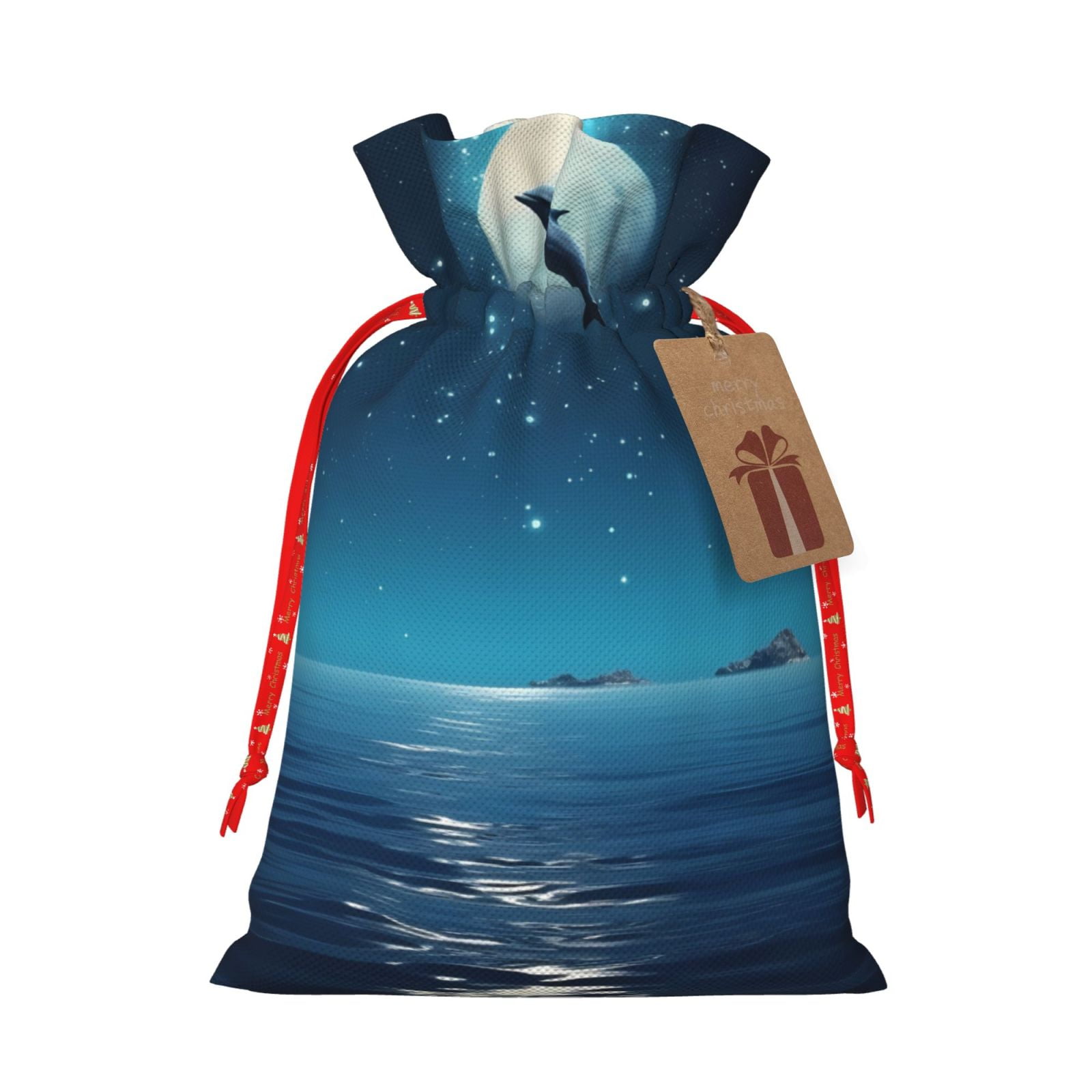 Fotbe Night Sky Moon Dolphin Pattern Package Holiday Drawstring Gift Bags, Christmas Gift ...