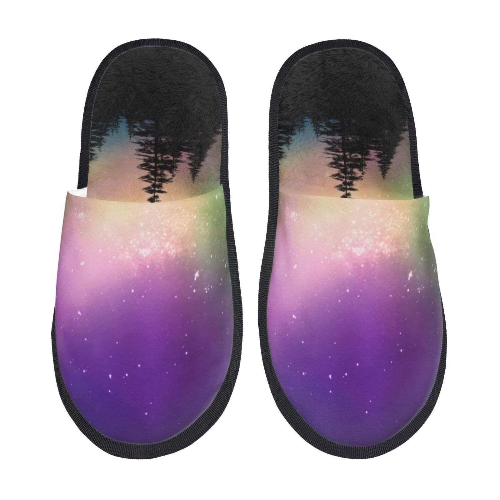 Fotbe Northern Lights Pattern Women's Fuzzy Slippers Plush Slippers ...