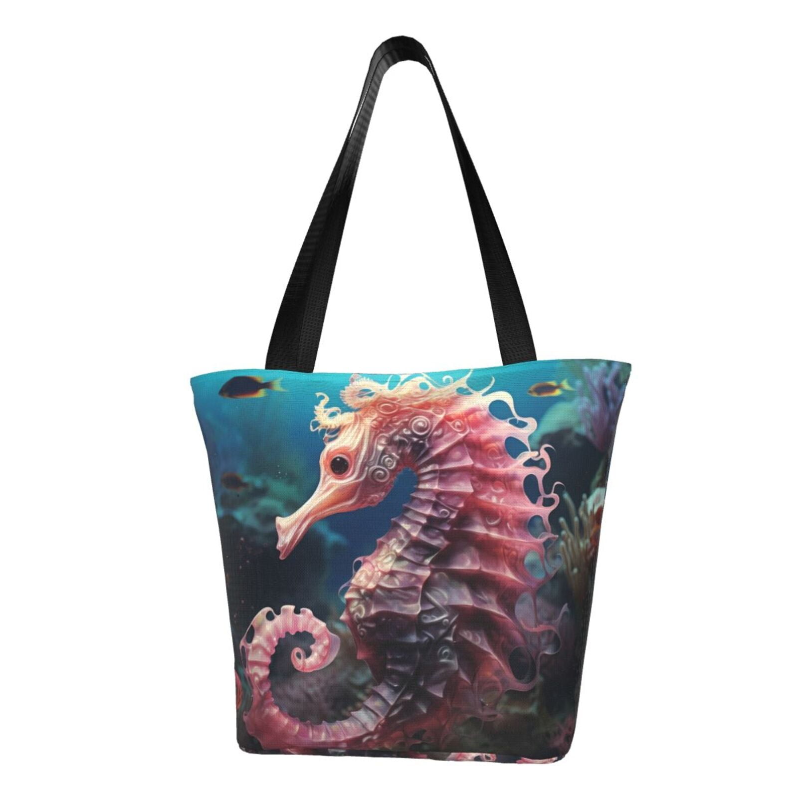 Fotbe Ocean Seahorse Pattern Beach Tote,Shoulder Handbag,Spacious Tote ...