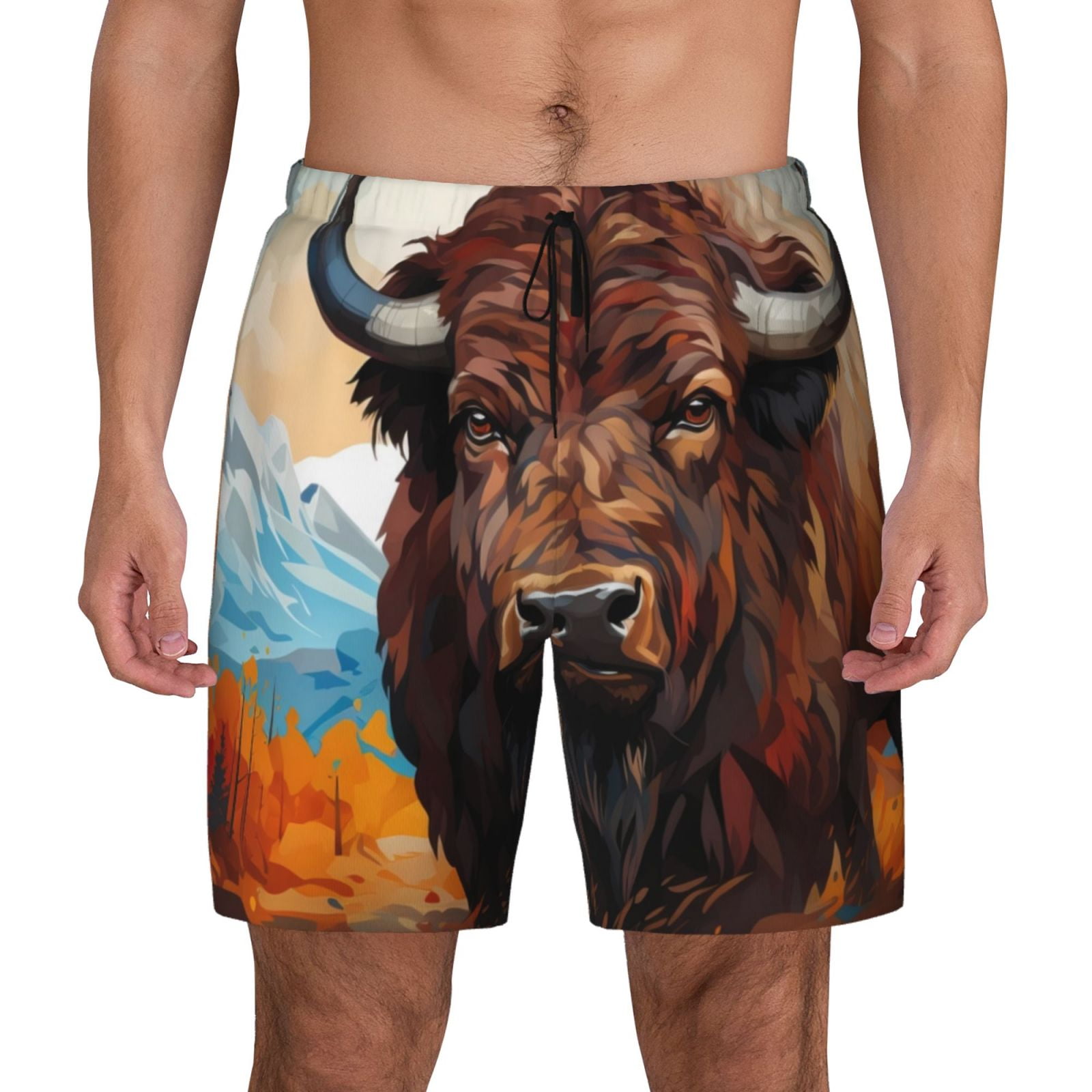 Fotbe Oil Painting Style Iceberg Yak Men’s Swim Trunks Quick Dry Swim Shorts Board Shorts with ...