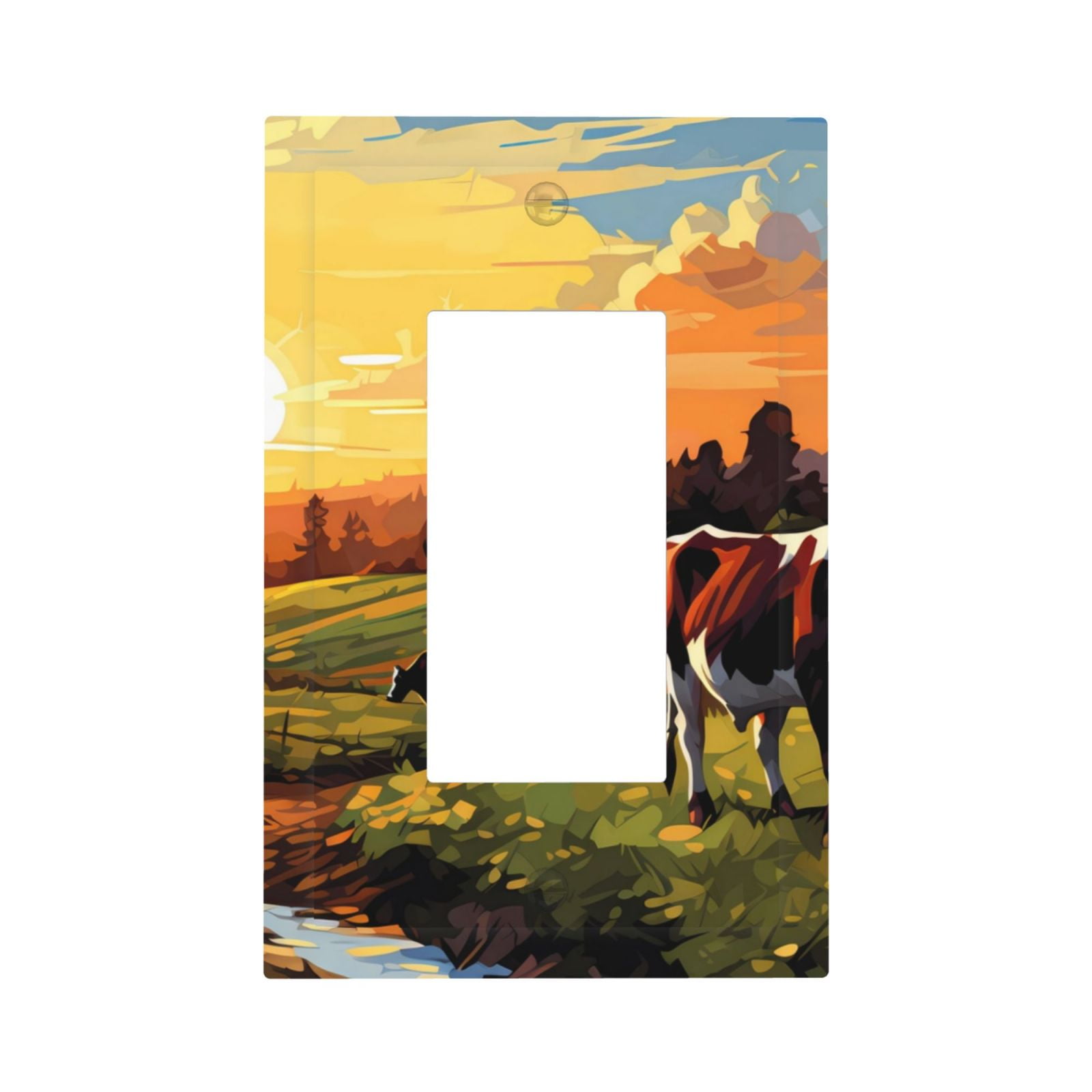 Fotbe Oil Painting Style Pasture Cow Print Duplex Receptacle Wall Plate ...