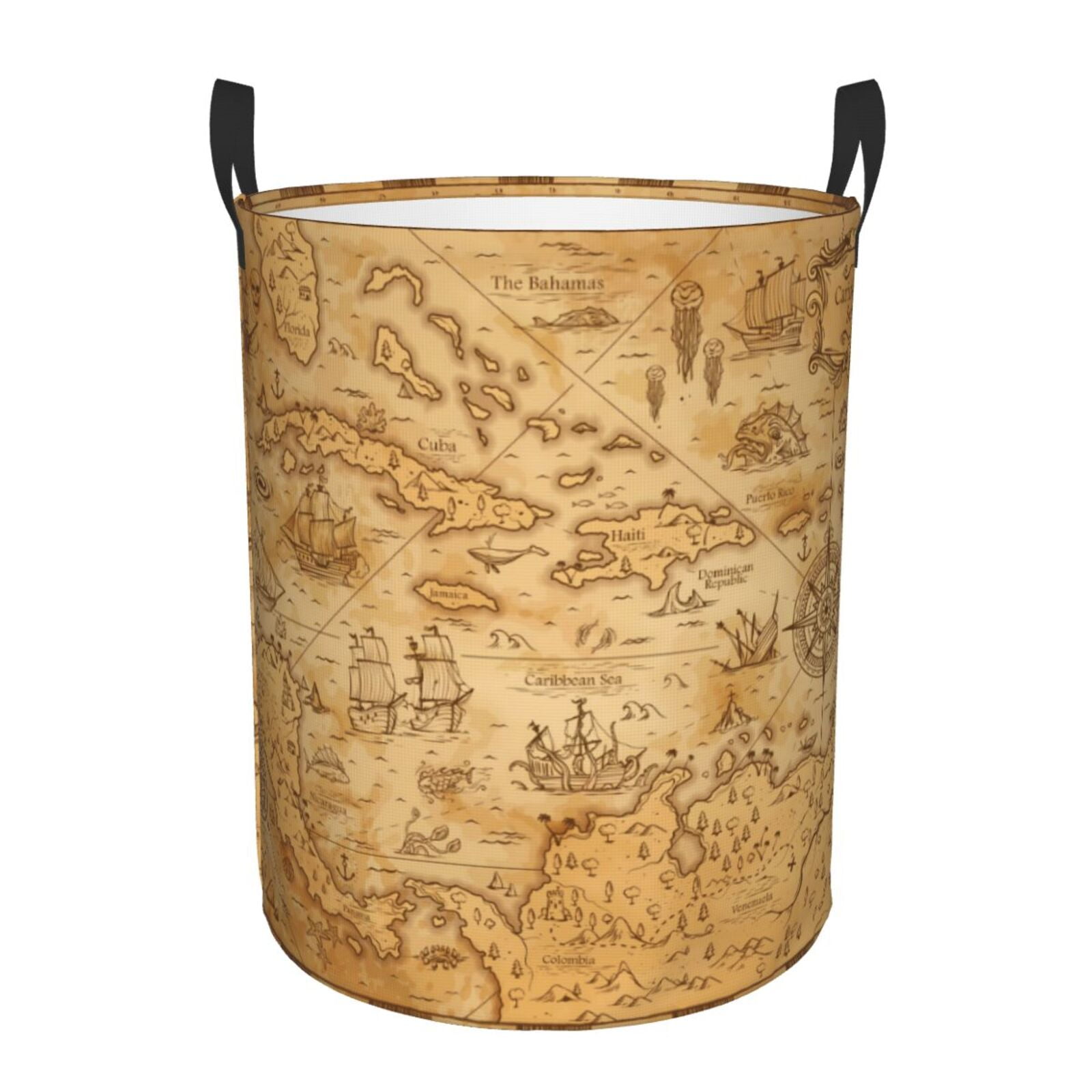 Fotbe Old Vintage Map Of Sea Pattern Laundry Basket with Handles ...