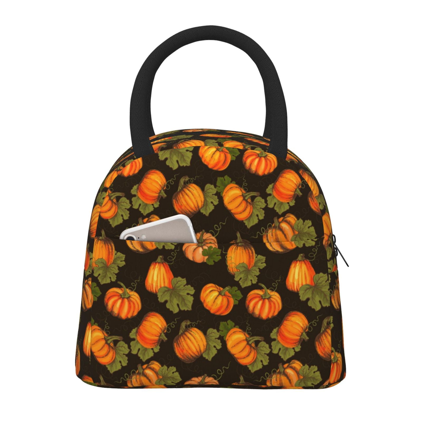 Fotbe Orange Pumpkin Pattern Lunch Bag, Insulated Lunch Box, Small ...