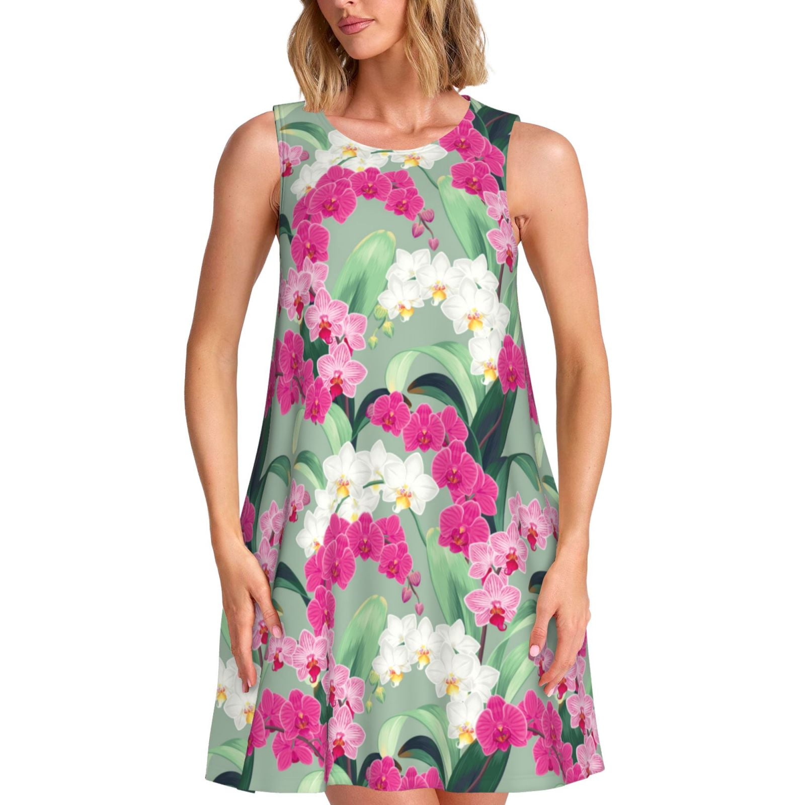 Fotbe Orchids Flowers Pattern Women’s Summer Tank Midi Dress ...