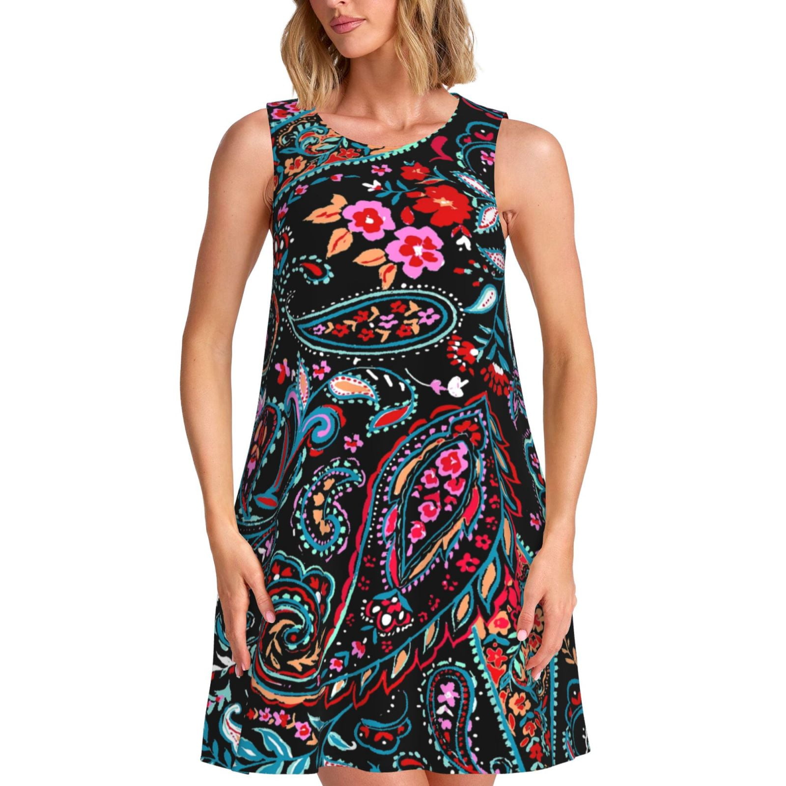 Fotbe Paisley Pattern Women’s Summer Tank Midi Dress – Sleeveless A ...
