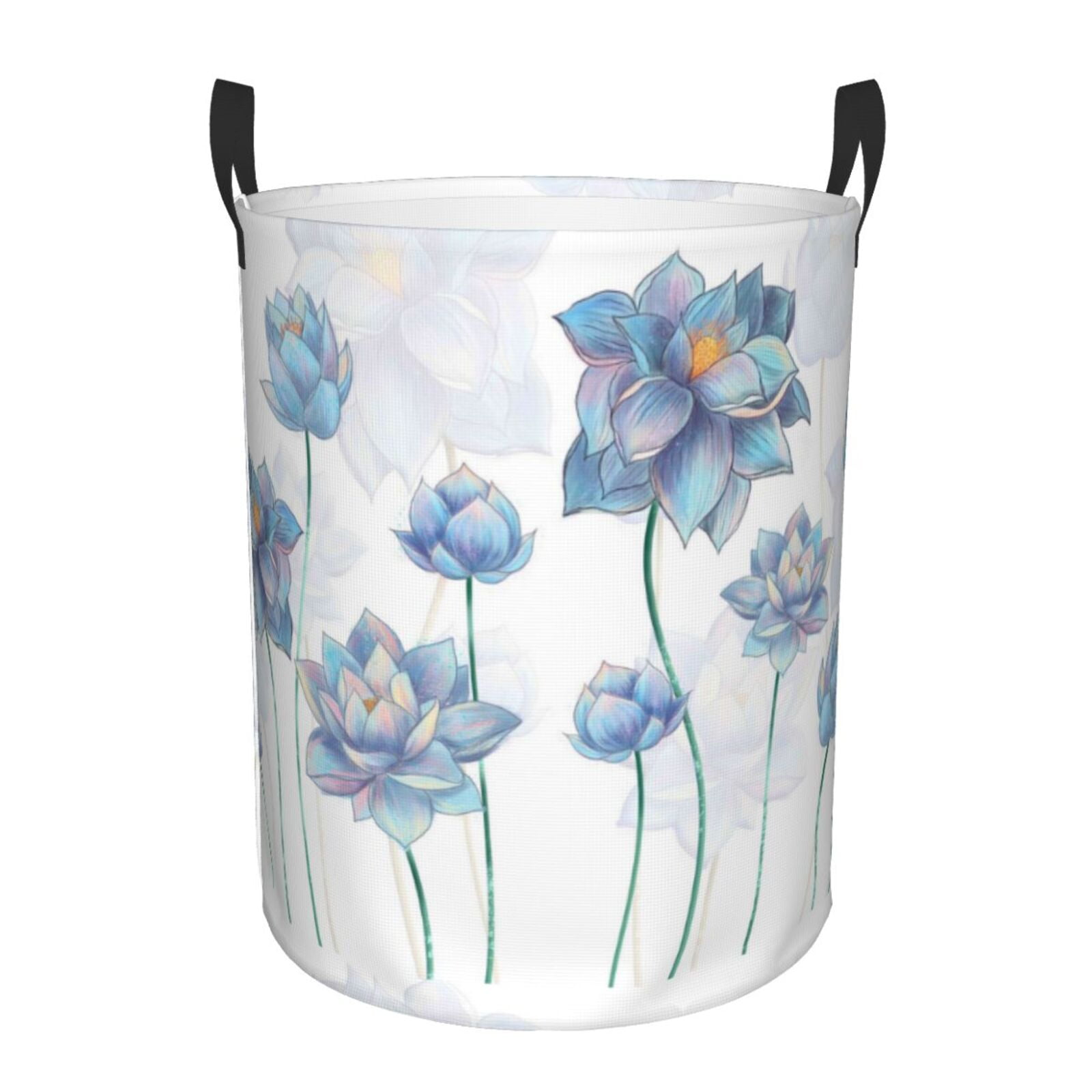 Fotbe Pale Blue Lotus Flowers Laundry Basket with Handles, Waterproof ...