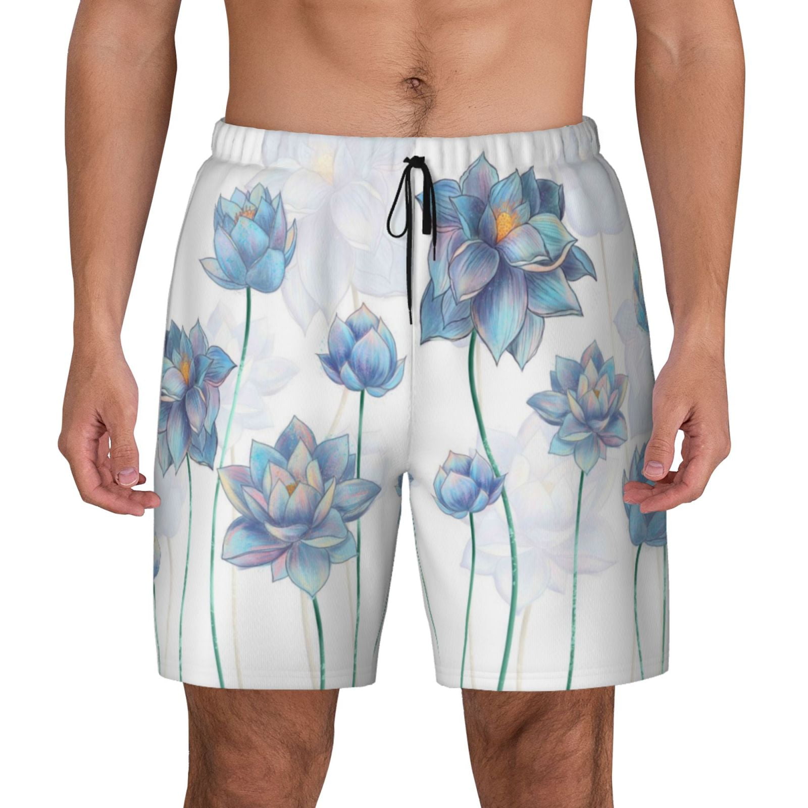 Fotbe Pale Blue Lotus Flowers Men’s Swim Trunks Quick Dry Swim Shorts ...