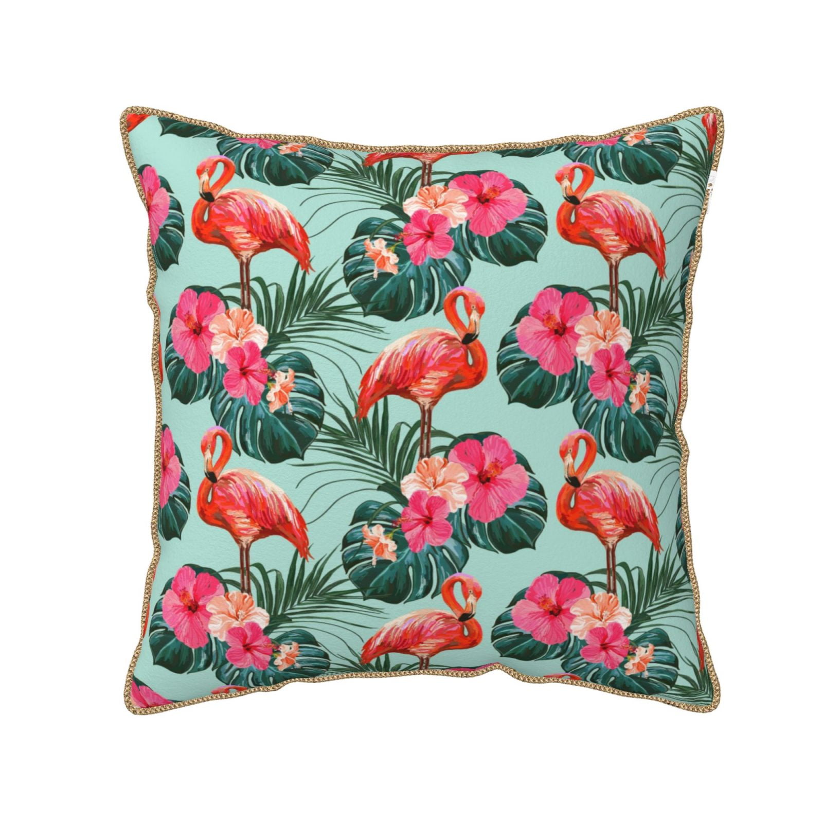 Fotbe Palm Leaves Flamingo Pattern Velvet Decorative Throw Pillow ...