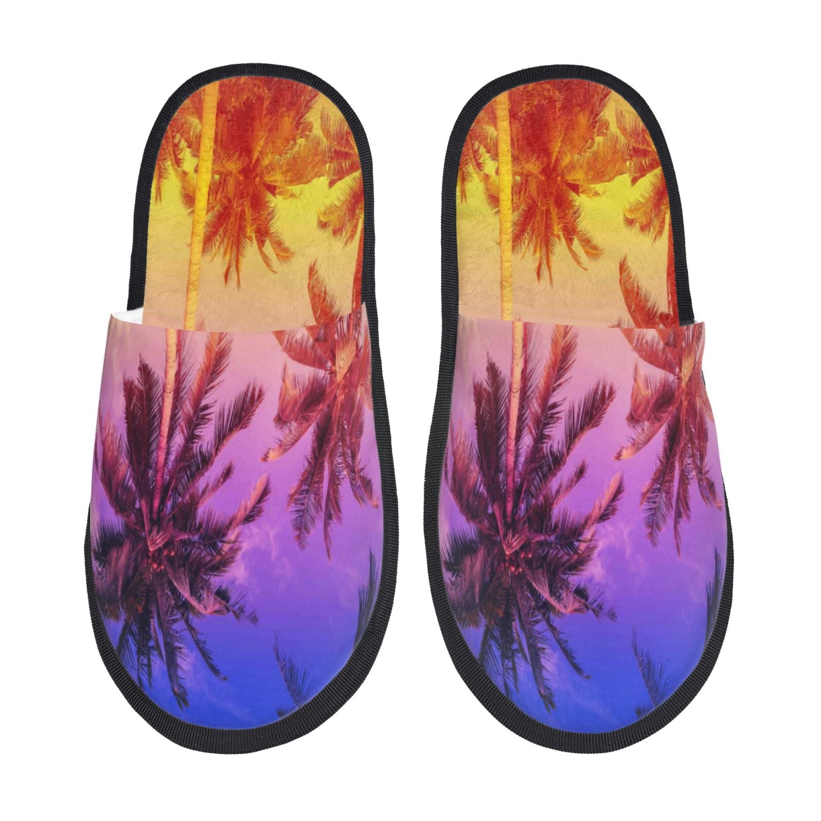 Fotbe Palm Trees at Sunset Pattern Women's Fuzzy Slippers Plush ...