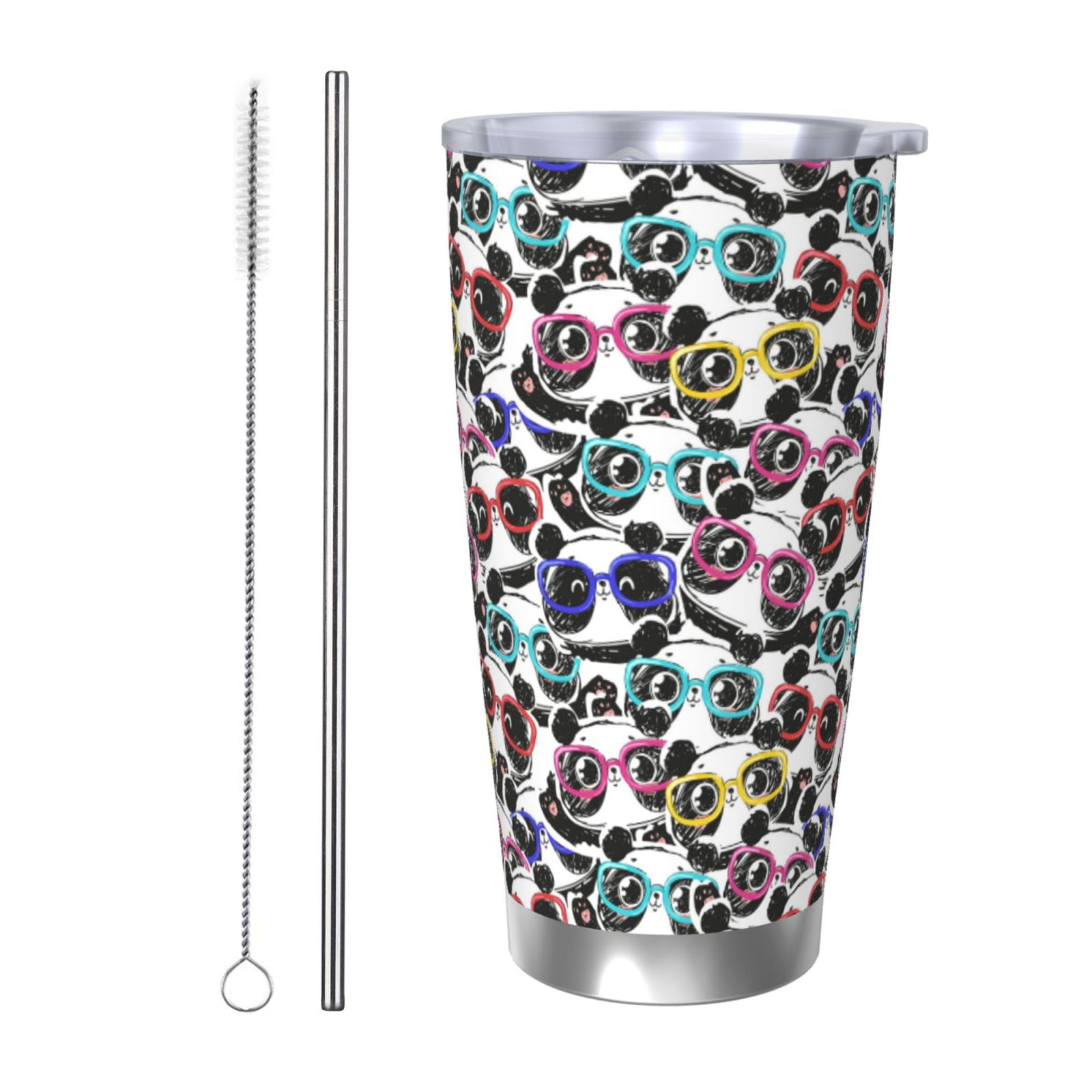 Fotbe Panda And Glasses Pattern 20 oz Tumbler Stainless Steel Vacuum Insulated Coffee Ice Cup ...